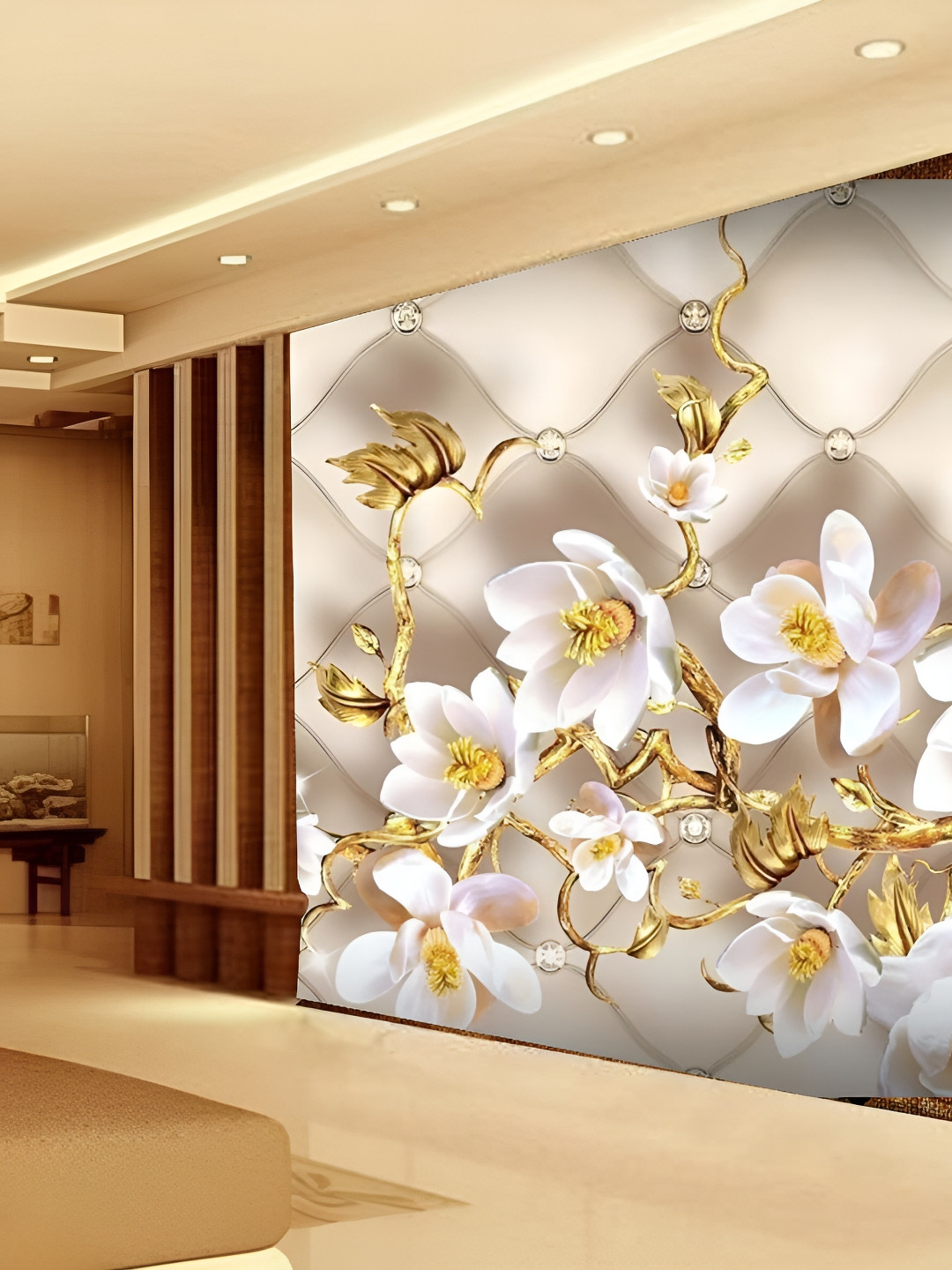 Buy Aura White Floral Printed 3D Wall Panel - Decals And Stickers for ...