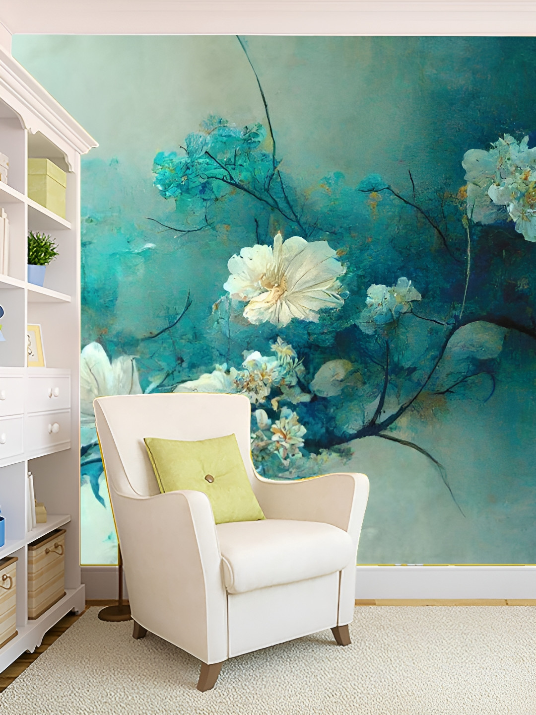 Buy Aura Blue & White Self Adhesive Abdtract Printed Wall Sticker ...