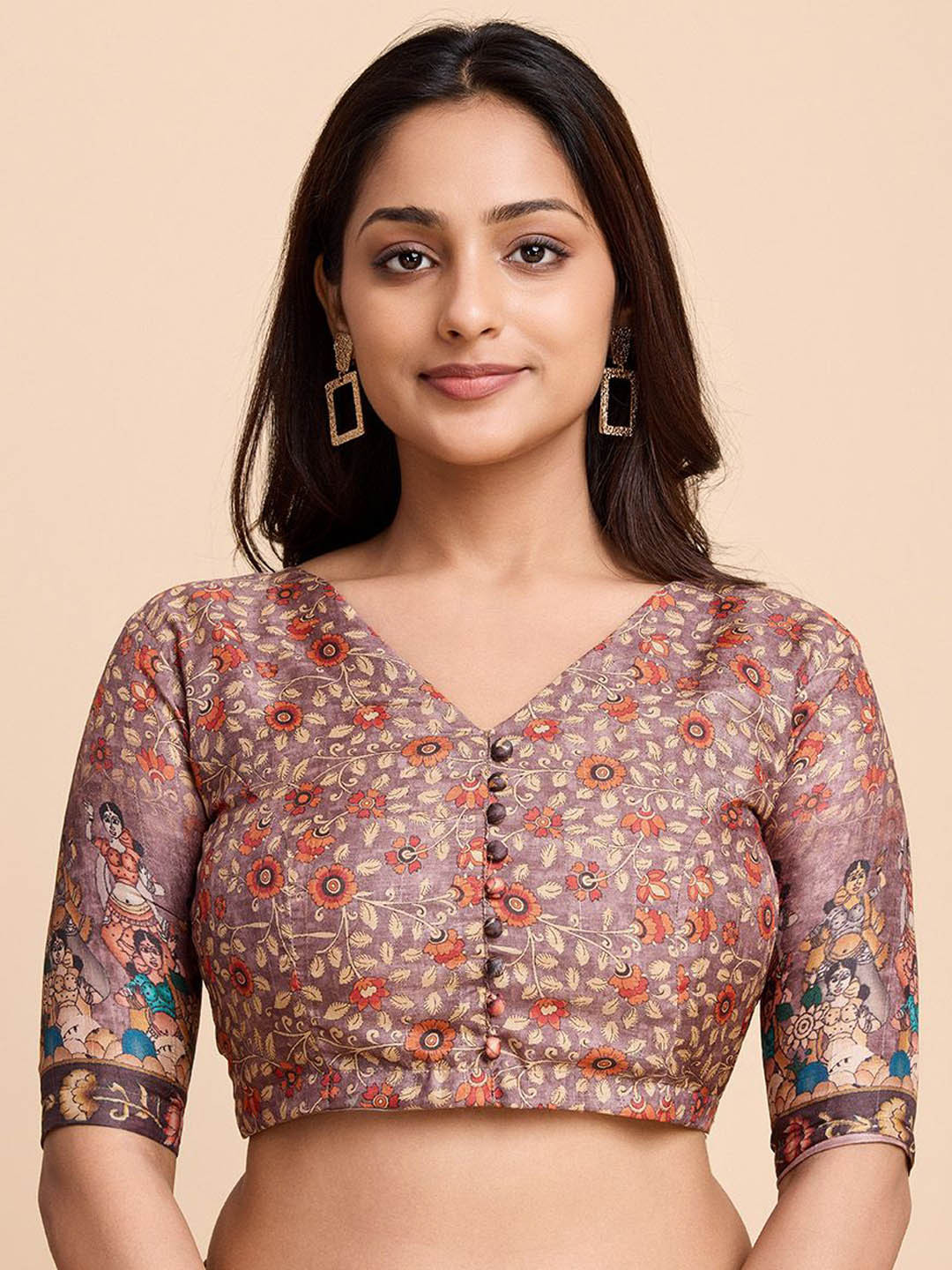 Buy Tasarika Printed V Neck Short Sleeve Saree Blouse - Saree Blouse ...