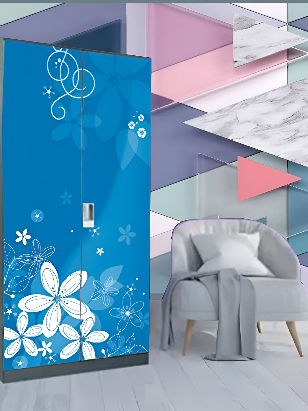 Buy Aura Blue & White 3D Geometric Printed Wall Panel - Decals And ...