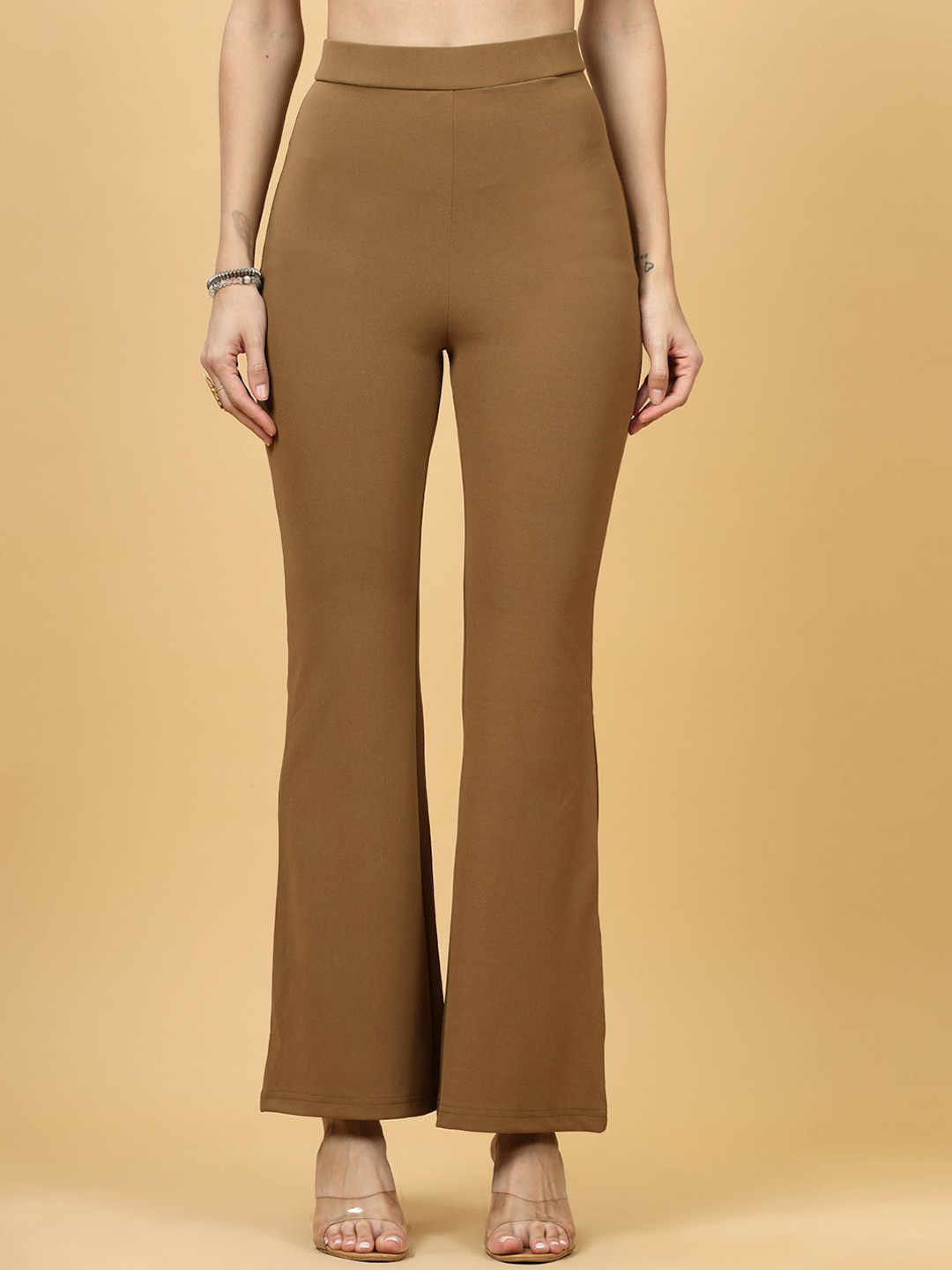 Buy PlusS Women Brown Bootcut Regular Fit High Rise Trousers - Trousers ...