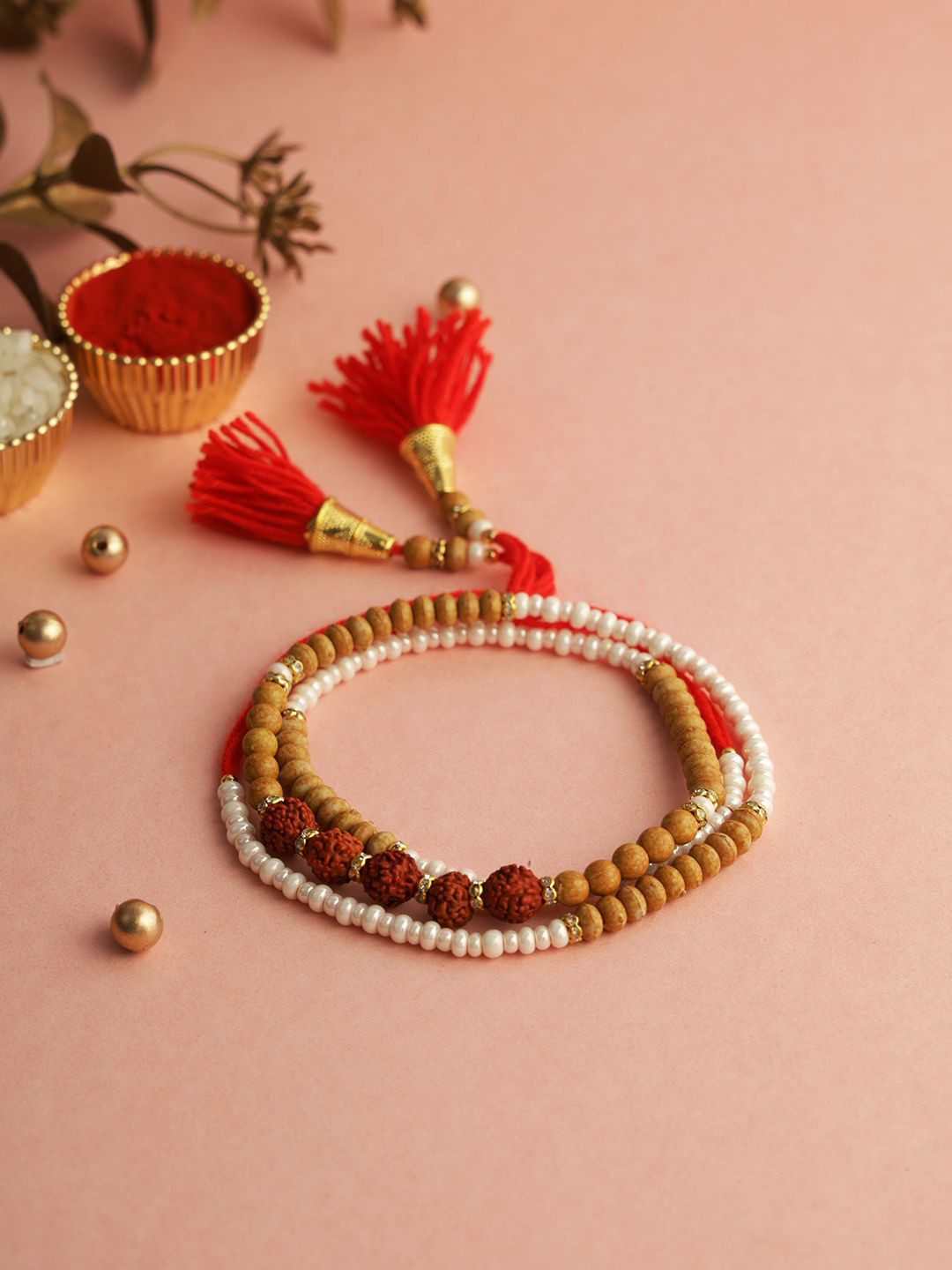 Buy Aapno Rajasthan Beaded Rudraksh Multistrand Rakhi With Roli Chawal ...