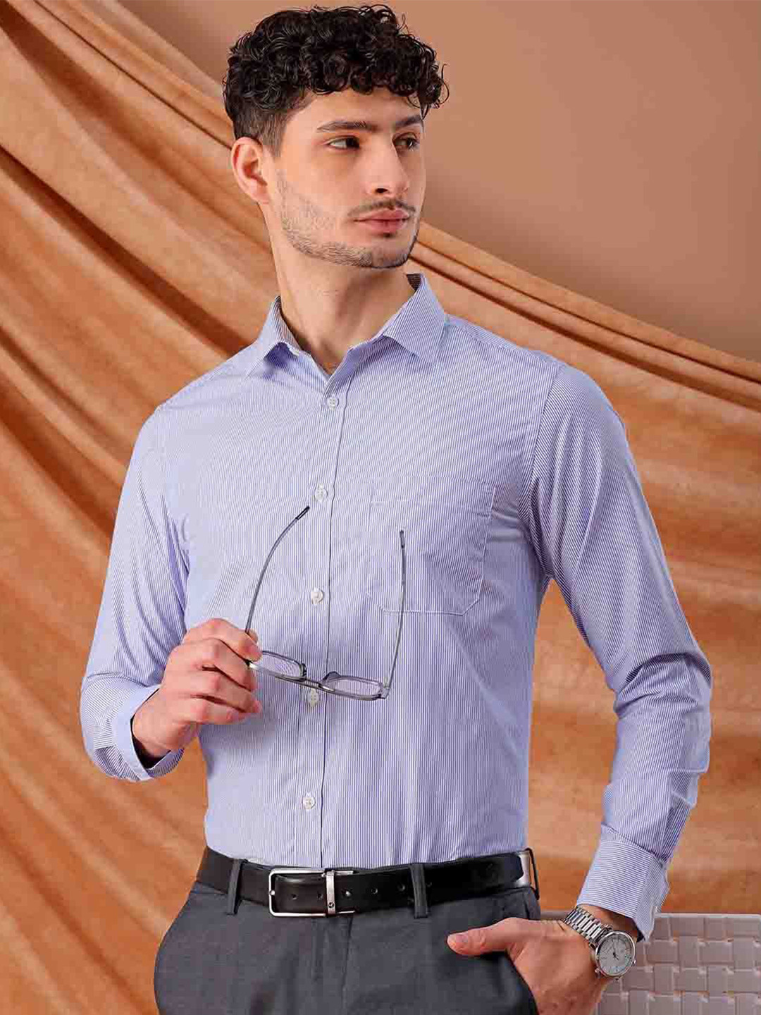 Buy The Indian Garage Co. X Luxe Slim Fit Striped Spread Collar Formal ...