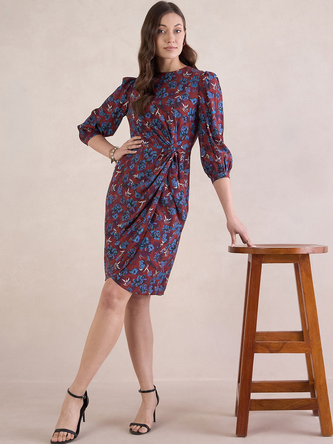 Buy FEMMELLA Floral Print Puff Sleeve Sheath Dress - Dresses for Women ...