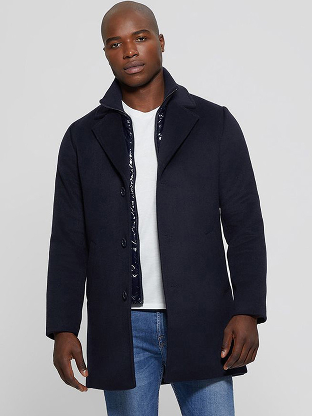 Buy GUESS Men Notched Lapel Full Sleeve Coat - Coats for Men 29942135 ...