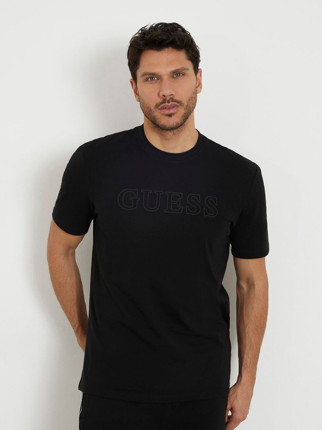 Buy GUESS Men Solid Printed Round Neck T Shirt - Tshirts for Men ...