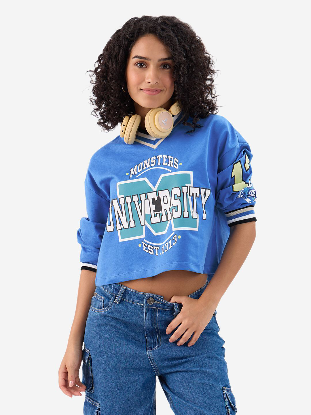 Buy The Souled Store Monsters Inc Typography Printed V Neck Cotton Crop ...