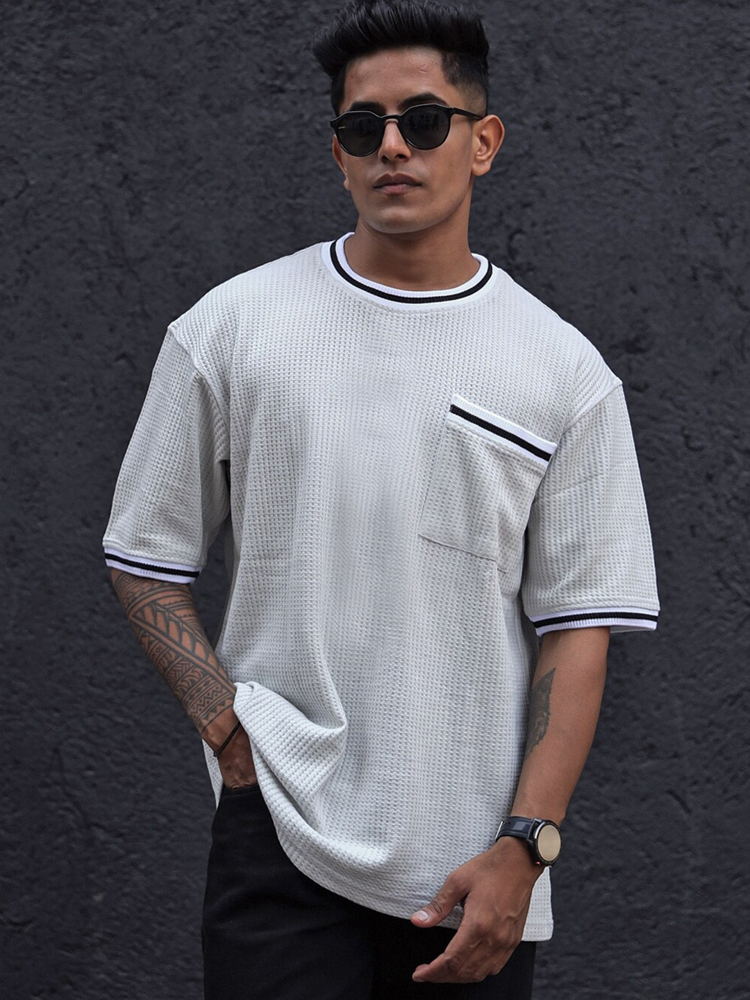 Buy Powerlook Men Pockets Round Neck Solid Oversized T Shirt - Tshirts ...