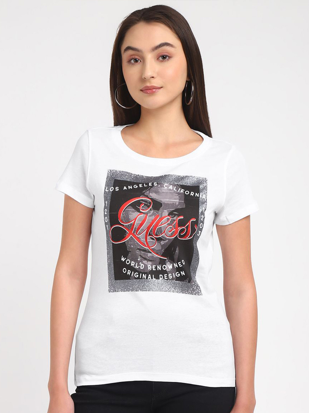 Buy GUESS Women Graphic Printed Round Neck Cotton Slim Fit T Shirt - Tshirts for Women 29945572 ...