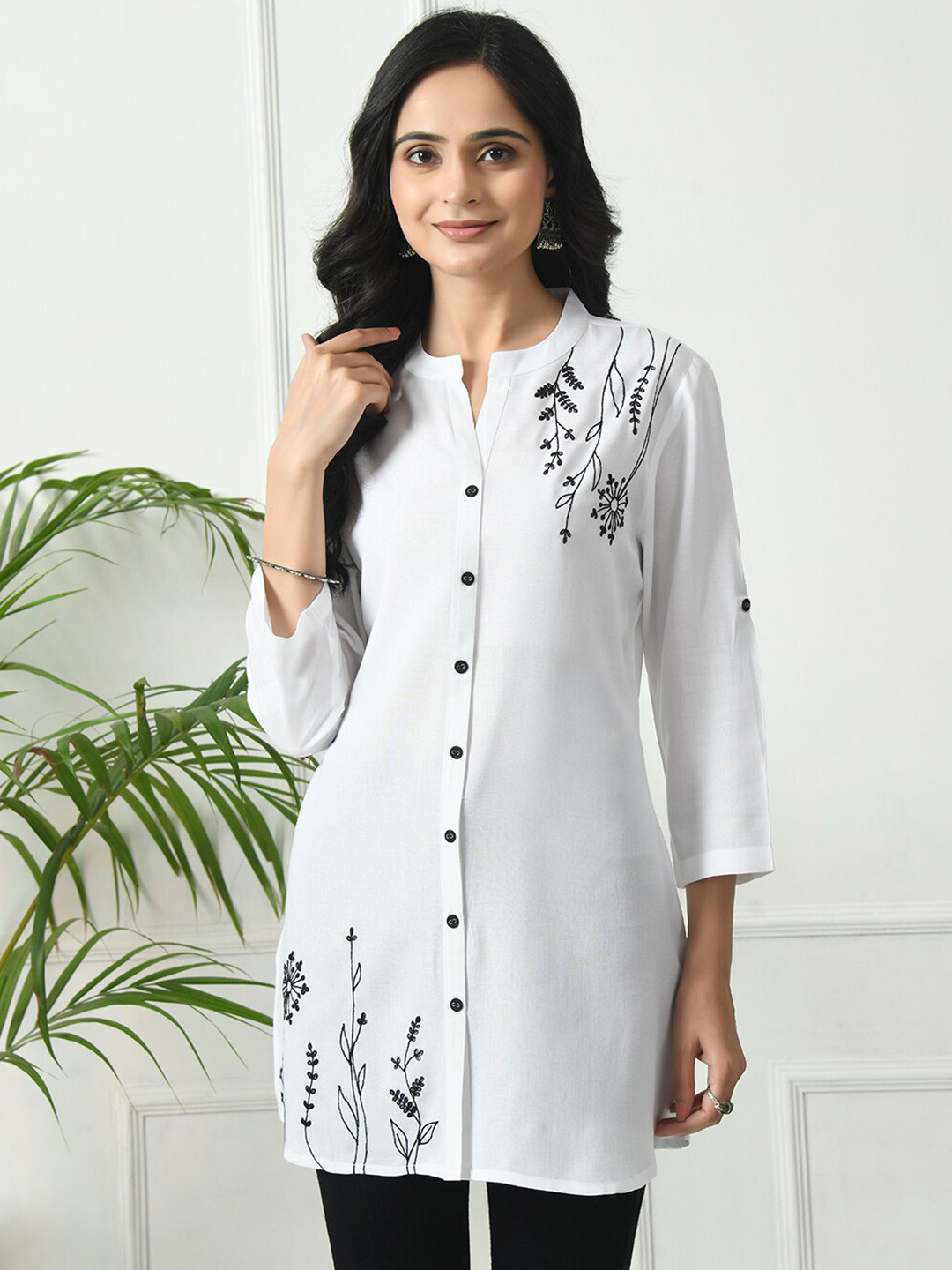 Buy MEESAN Mandarin Collar Embroidered Ethnic Tunic - Tunics for Women ...