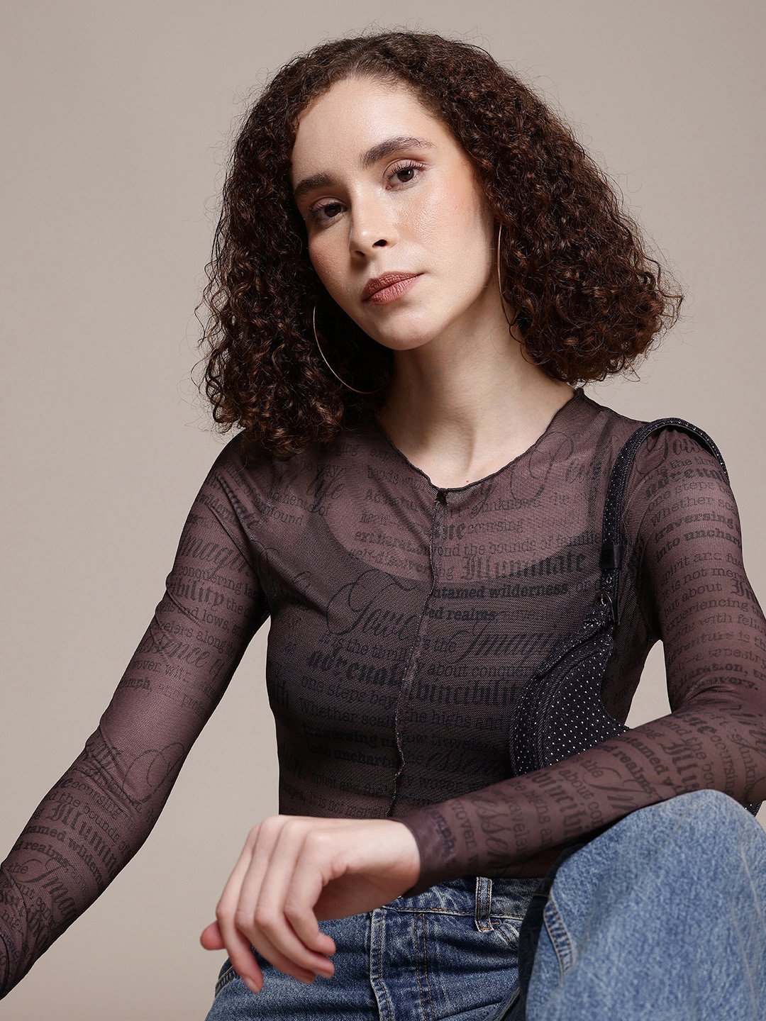 Buy The Roadster Life Co. Slim Fit Typography Printed Sheer Net Top ...