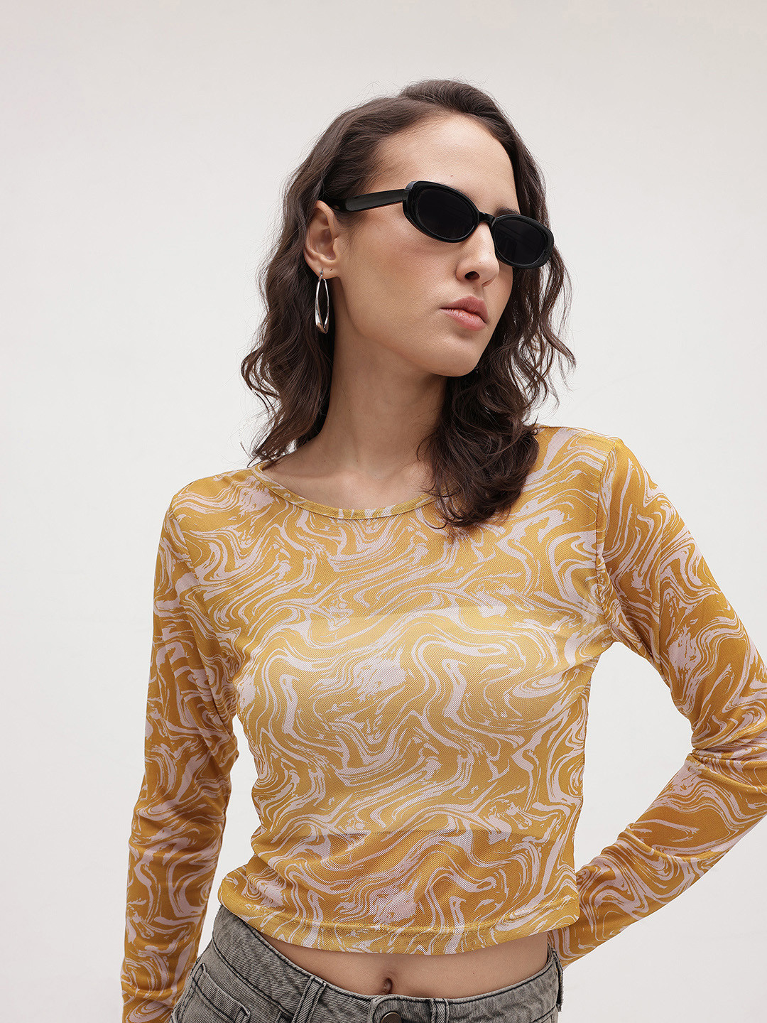 Buy The Roadster Lifestyle Co. Abstract Print Semi Sheer Crop Mesh ...