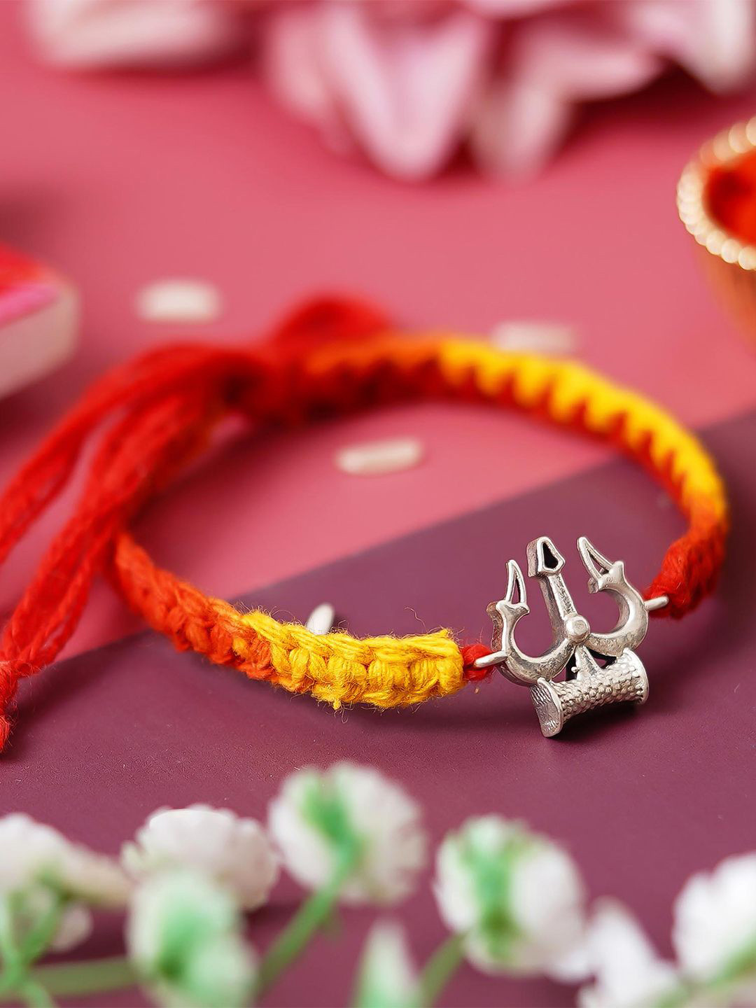 Buy ECraftIndia Shiva Trishul Damru 925 Sterling Silver Rakhi For ...