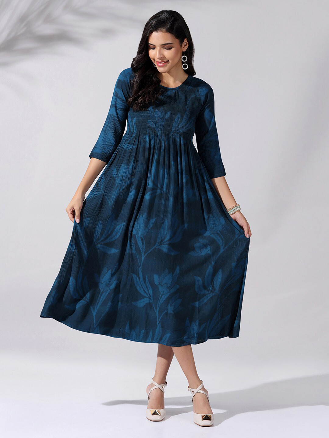 Buy OMPAX Print Empire Midi Dress - Dresses for Women 29948769 | Myntra