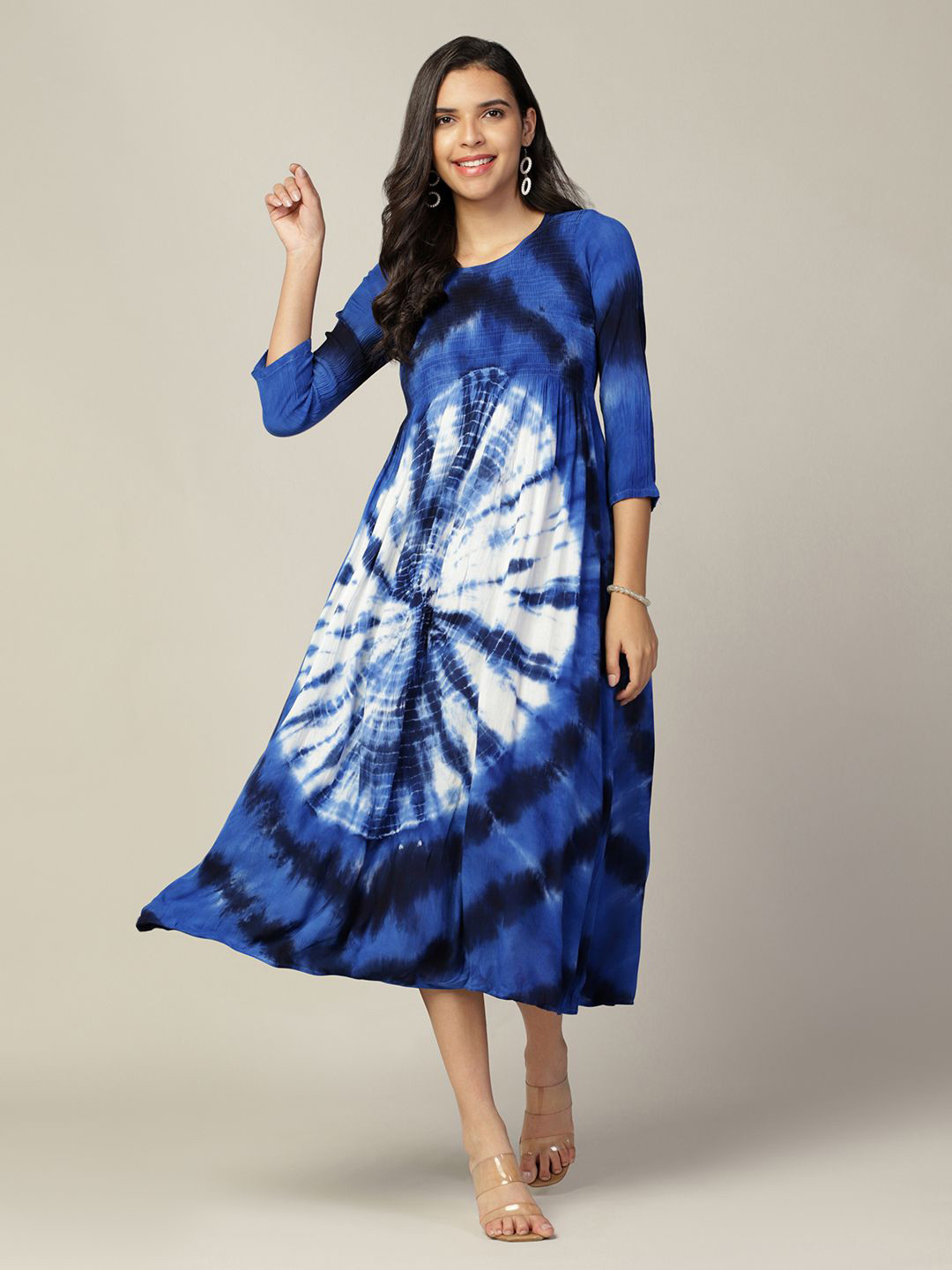 Buy OMPAX Tie And Dye Dyed A Line Midi Dress - Dresses for Women ...