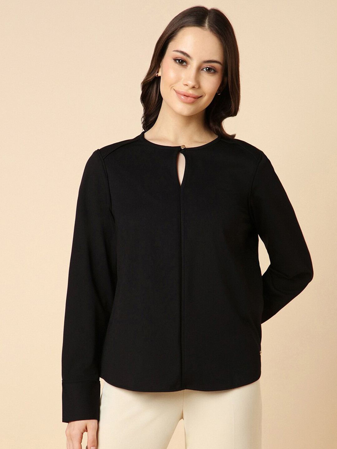 Buy Allen Solly Woman Solid Keyhole Neck Long Sleeves Formal Top - Tops ...