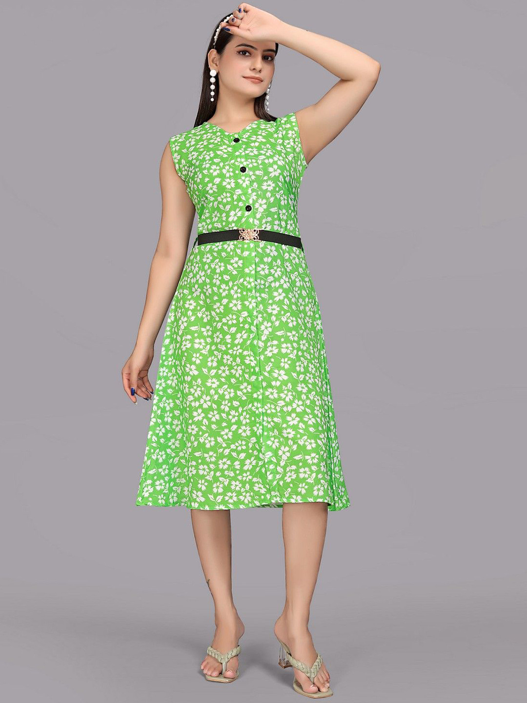 Buy PARNAVI Floral Print A Line Midi Dress - Dresses for Women 29956247 ...