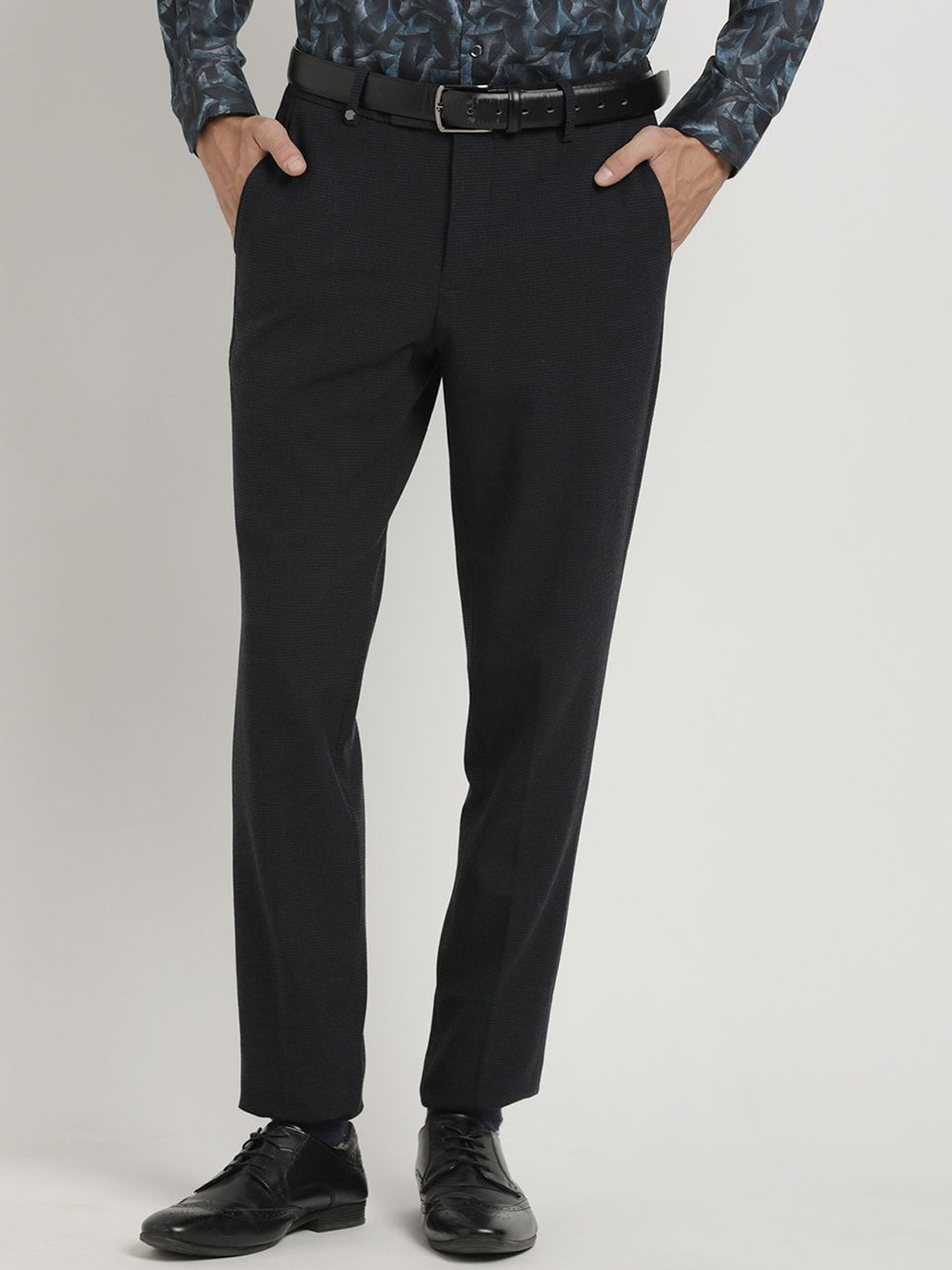 Buy Turtle Men Textured Tailored Slim Fit Formal Trousers - Trousers ...