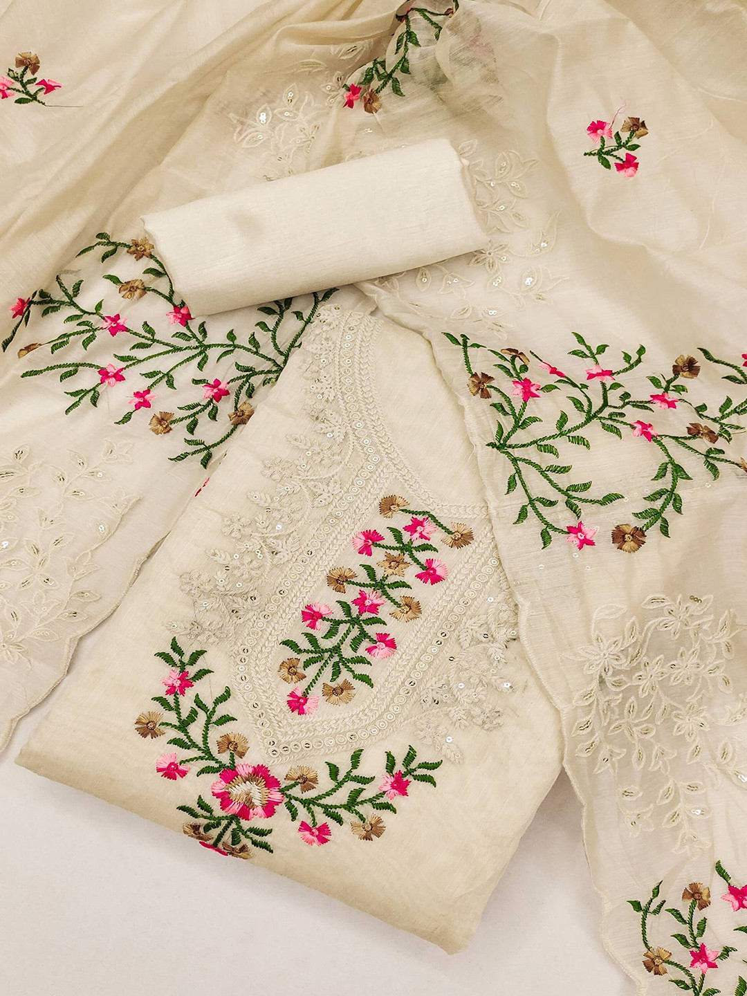 Buy Peachmode Floral Embroidered Sequinned Unstitched Dress Material ...