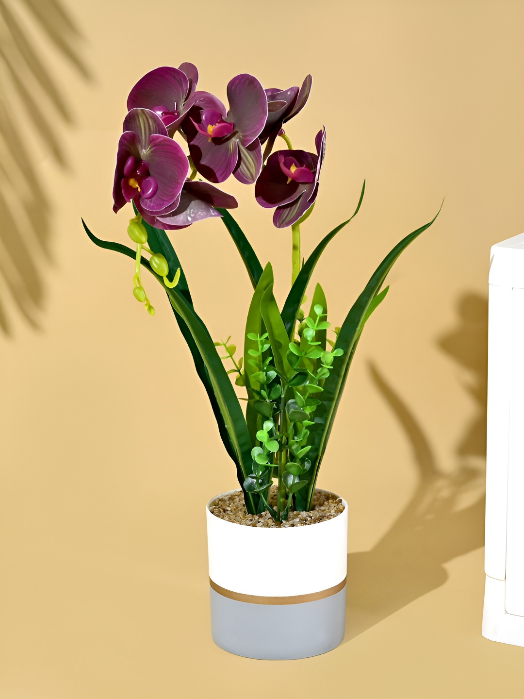 Buy Kuber Industries White & Grey Orchid Artificial Plant With Pot ...