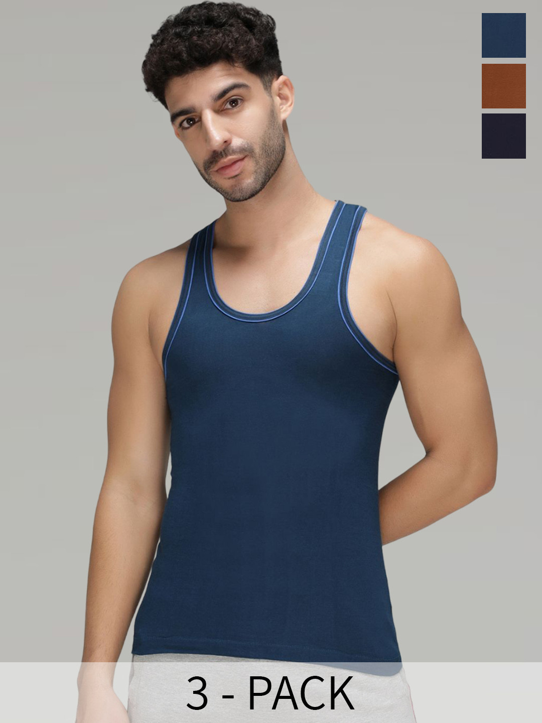 Buy AMUL COMFY Pack Of 3 Cotton Sleeveless Innerwear Vests - Innerwear ...