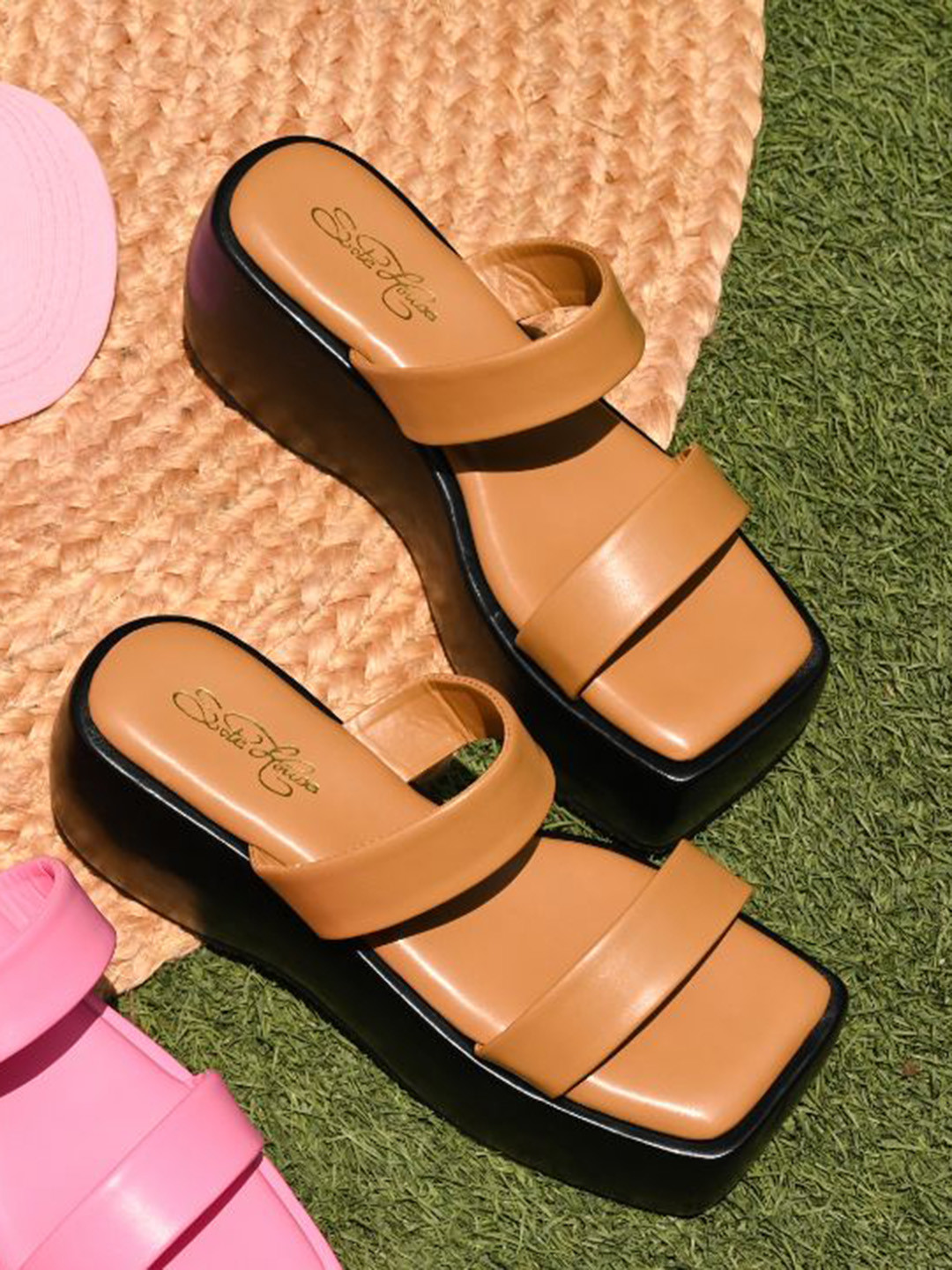 Buy Sole House Colourblocked PU Flatform Peep Toes With Buckles - Heels ...