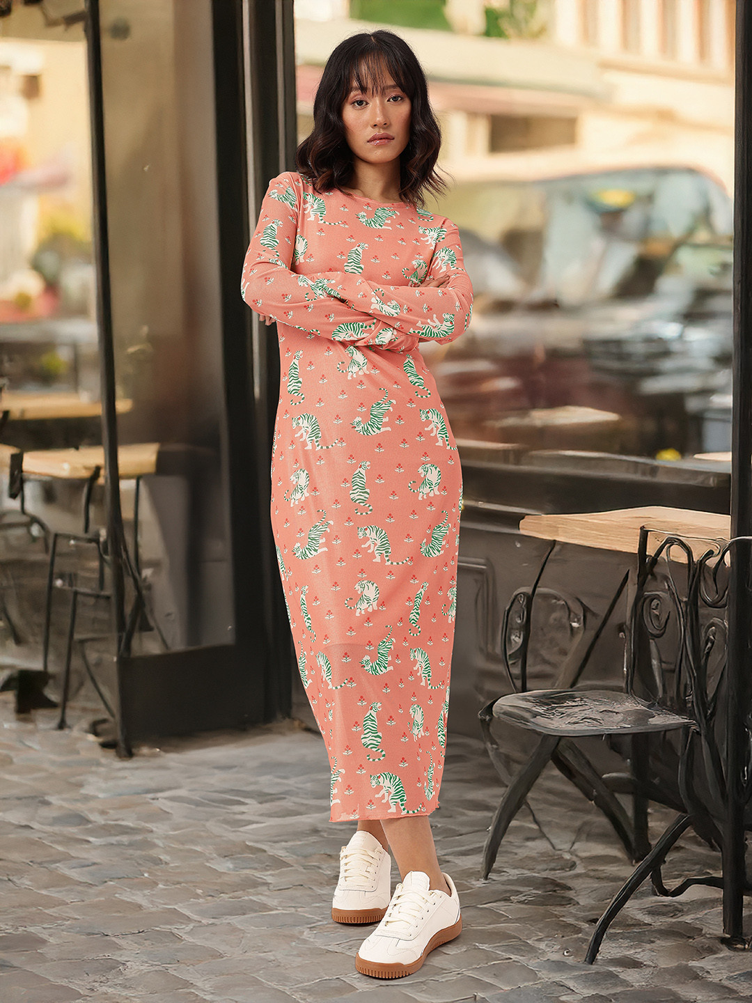 Buy DressBerry Girly Girl Soft Net Graphic Printed Sheath Midi Dress ...