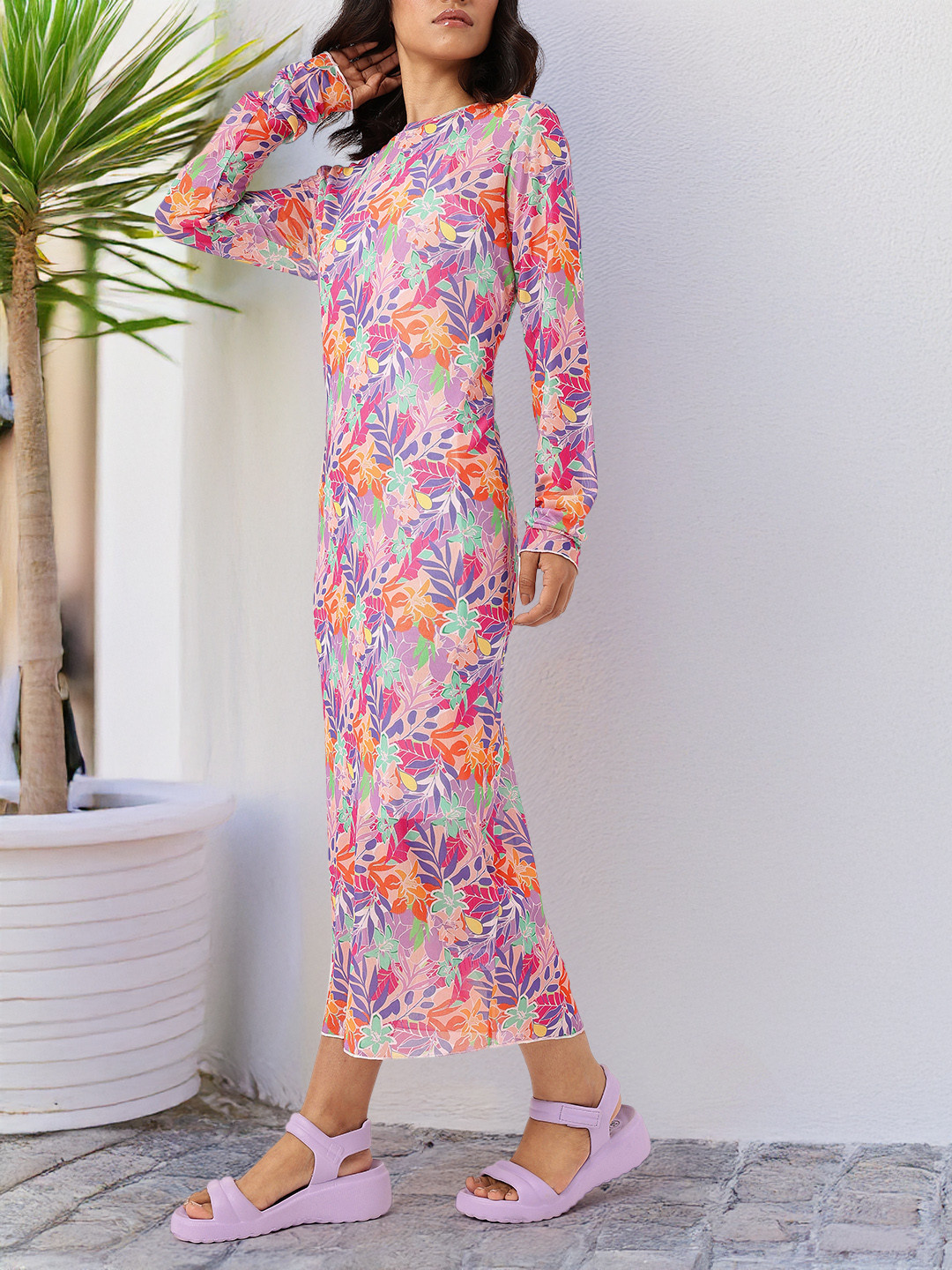 Buy DressBerry Girly Glam Soft Net Floral Printed Maxi Dress Comes With ...