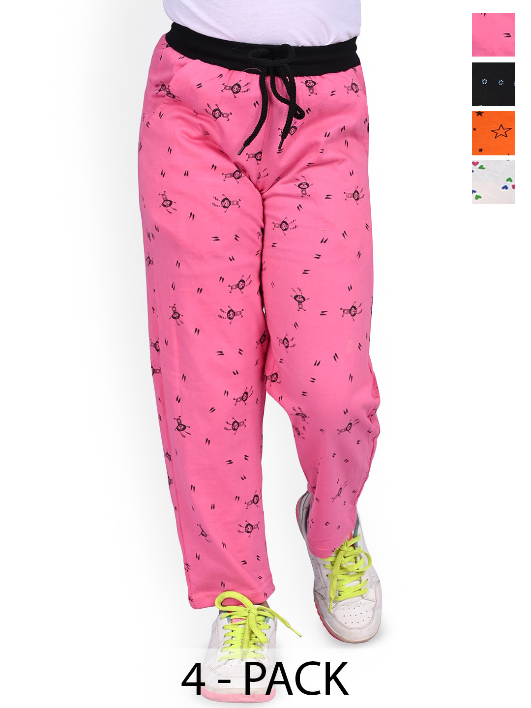 Buy BAESD Girls Pack Of 4 Printed Pure Cotton Track Pants - Track Pants ...