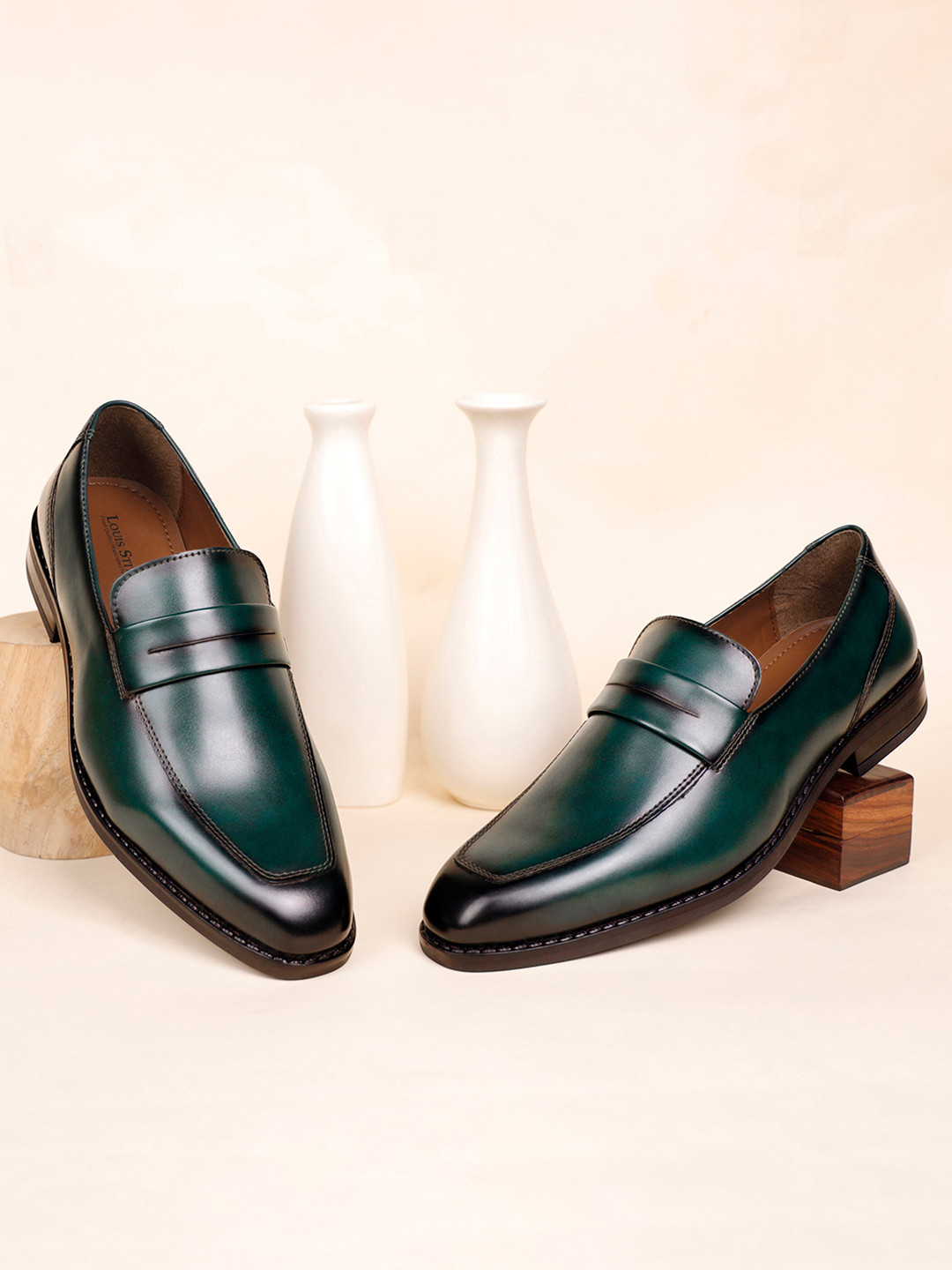 Buy LOUIS STITCH Men Seaweed Green Formal Slip On Moccasin Shoes ...