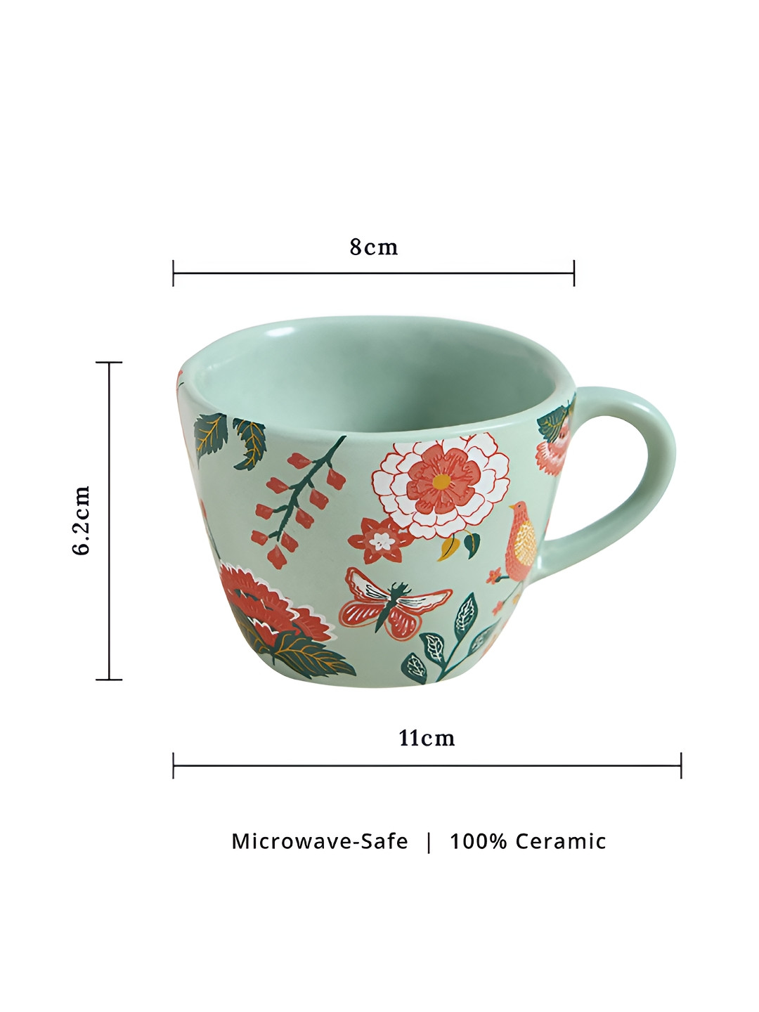 Buy Chumbak Sea Green & Red Floral Printed Ceramic Glossy Cup 150 Ml ...