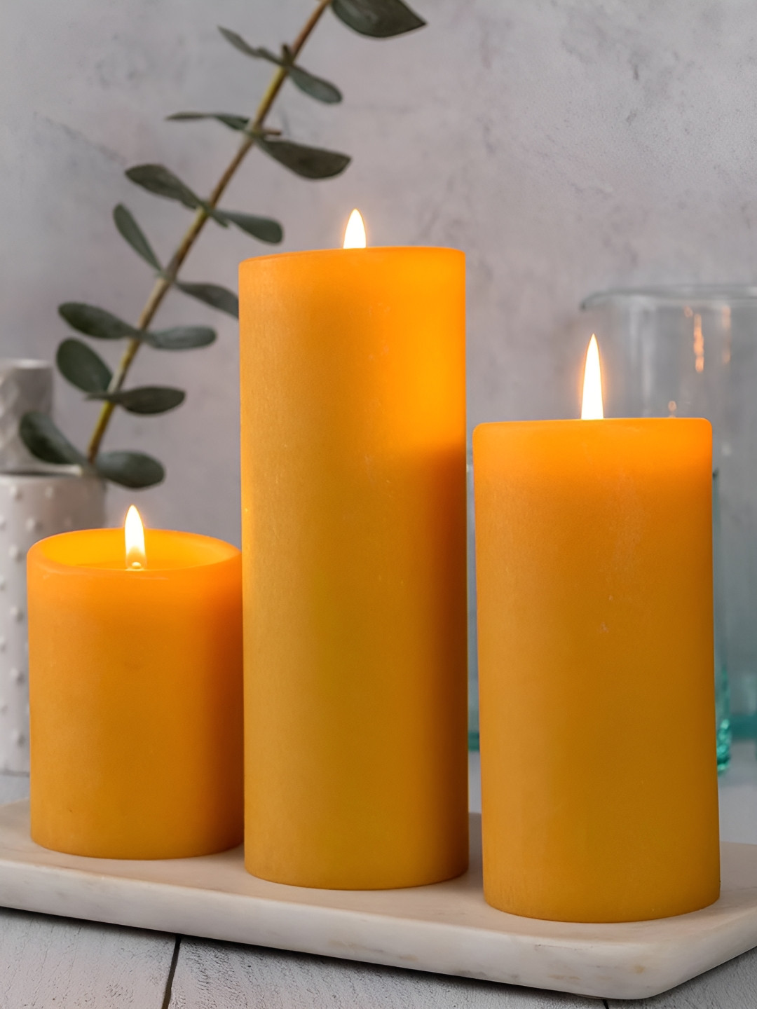 Buy Aromatic Fables Yellow 3 Pieces Zesty Citrus Scented Pillar Candles ...
