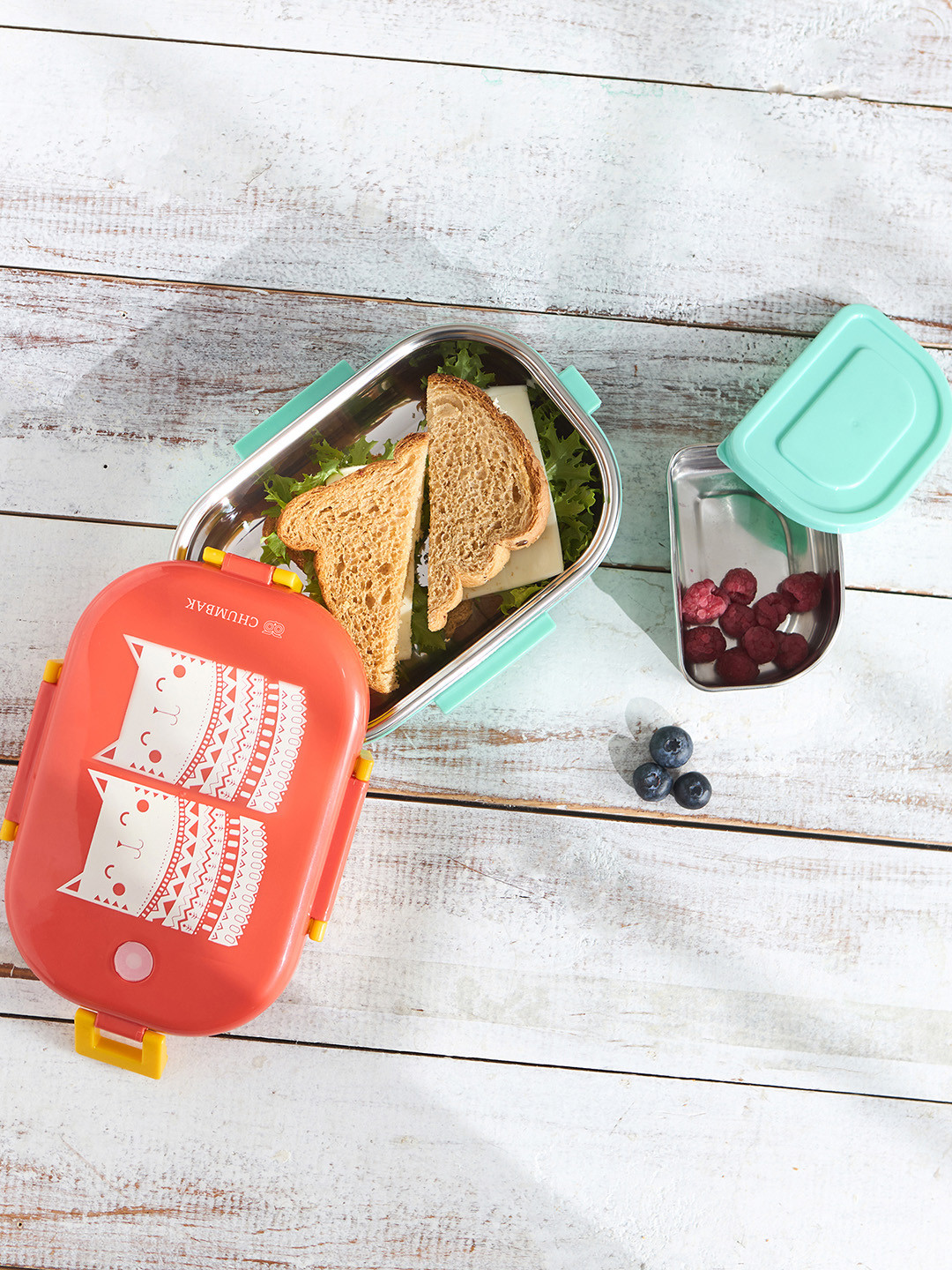 Buy Chumbak Orange & Green Stainless Steel Insulated Lunch Box - Lunch ...