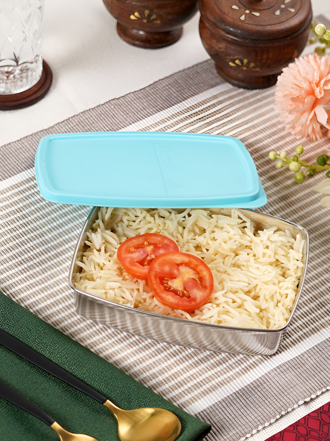 Buy Aura Blue Stainless Steel Leak Proof Lunch Box 400ml - Lunch Box ...