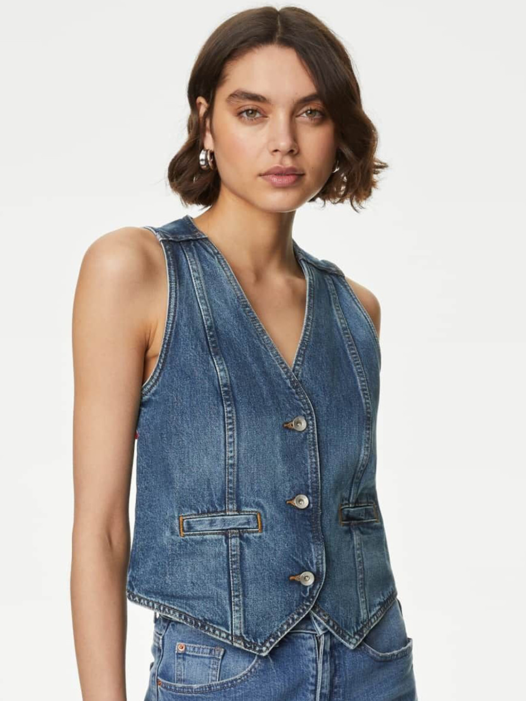 Buy Marks & Spencer V Neck Denim Waistcoat - Waistcoat for Women ...