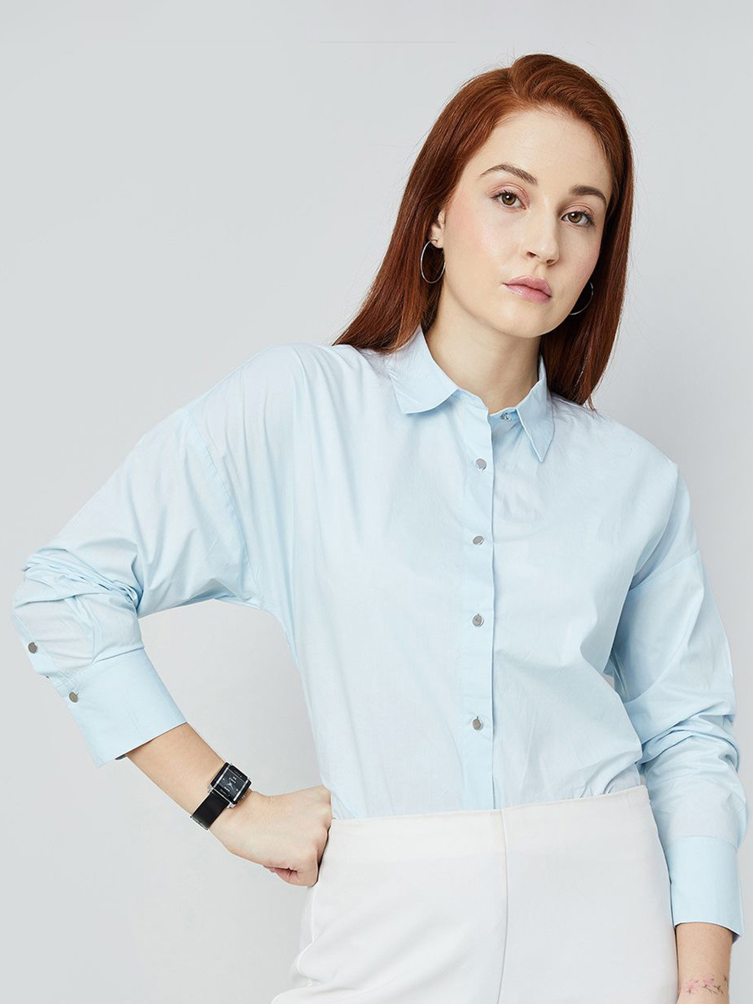 Buy CODE By Lifestyle Extended Sleeves Cotton Shirt Style Top - Tops ...