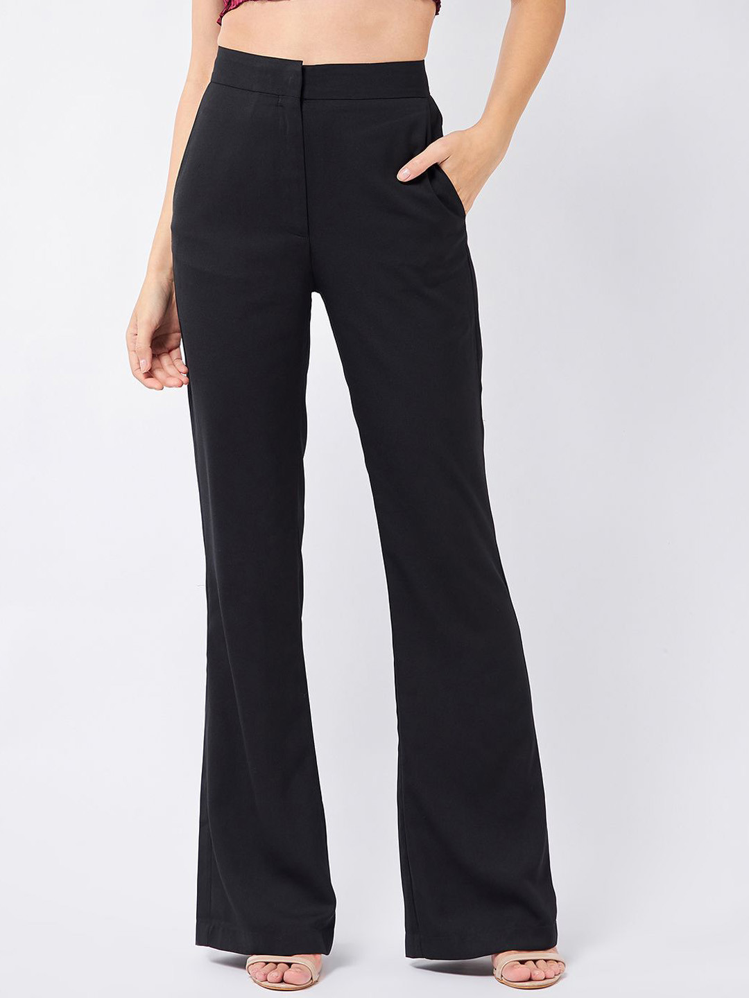 Buy MAGRE Solid Flex Fit Relaxed High Rise Trousers - Trousers for ...