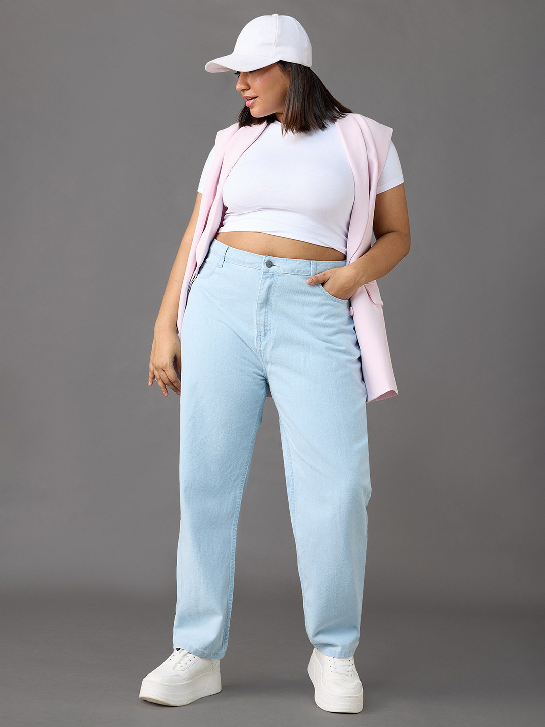 Buy FREAKINS Women Mom Fit High Rise Clean Look Pure Cotton Jeans ...