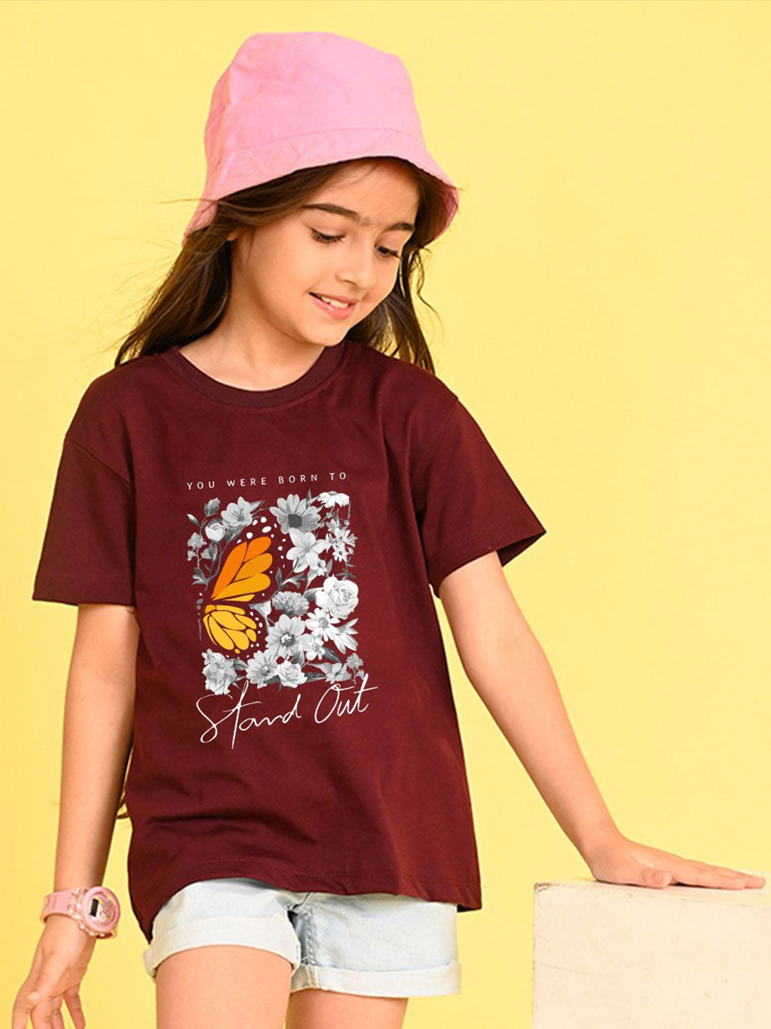 Buy NUSYL Girls Floral Printed Round Neck Longline Oversized T Shirt ...