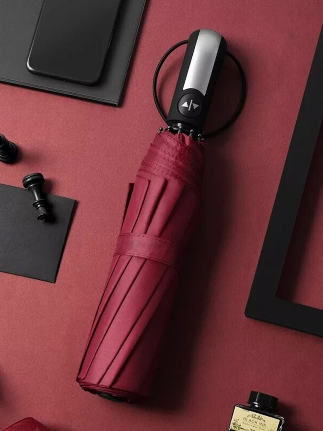 Buy Sasimo Maroon Semi Automatic 3 Fold Umbrella - Umbrellas for Unisex ...