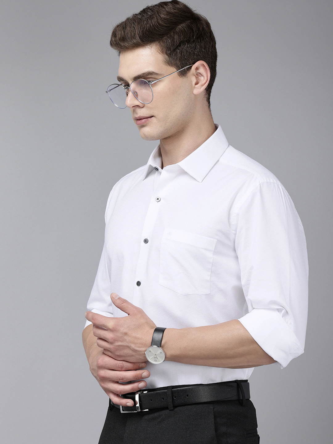 Buy Arrow Pure Cotton Manhattan Slim Fit Self Design Textured Formal ...
