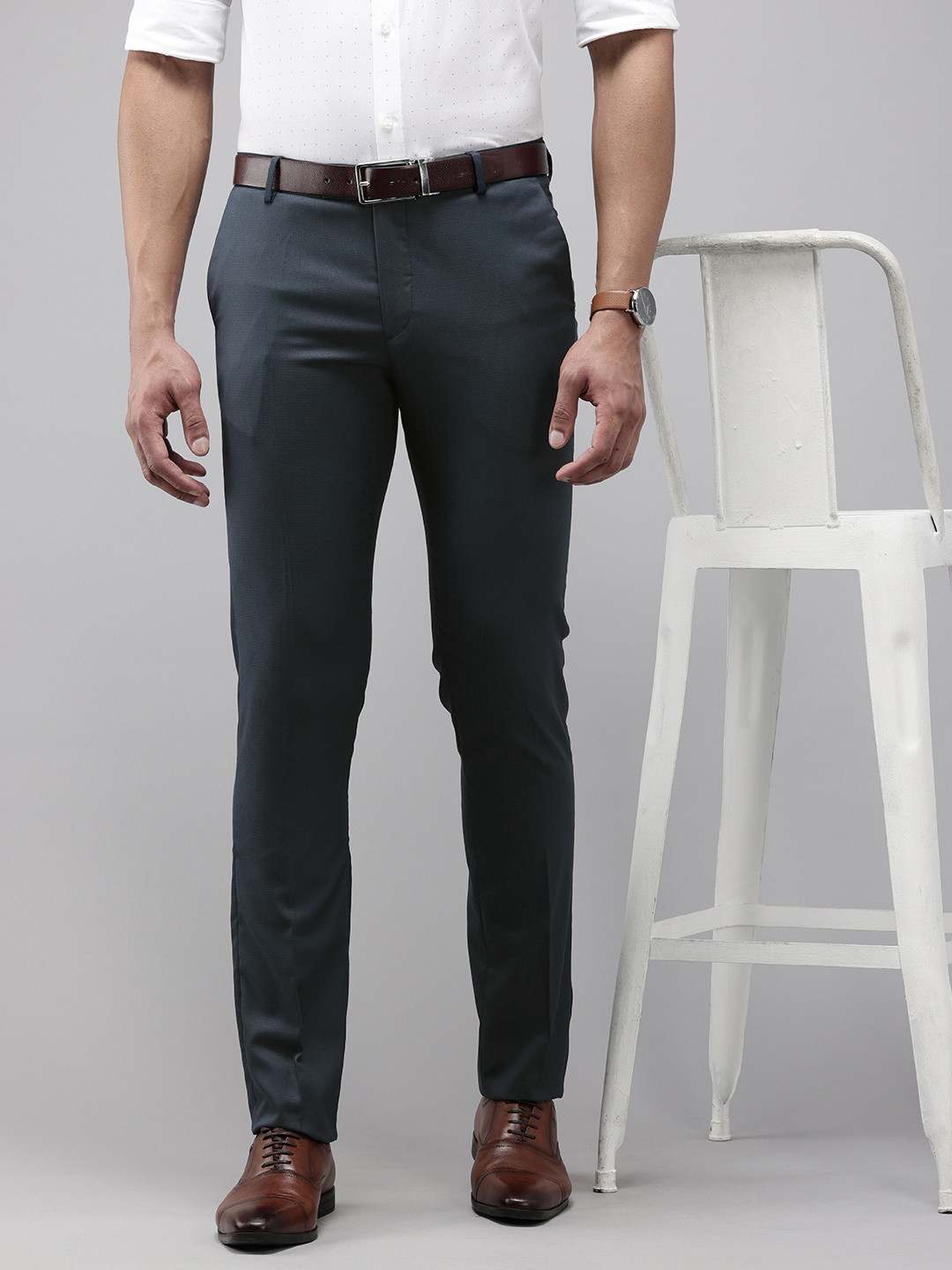 Buy Arrow Men Textured Tailored Fit Pleated Formal Trousers - Trousers ...