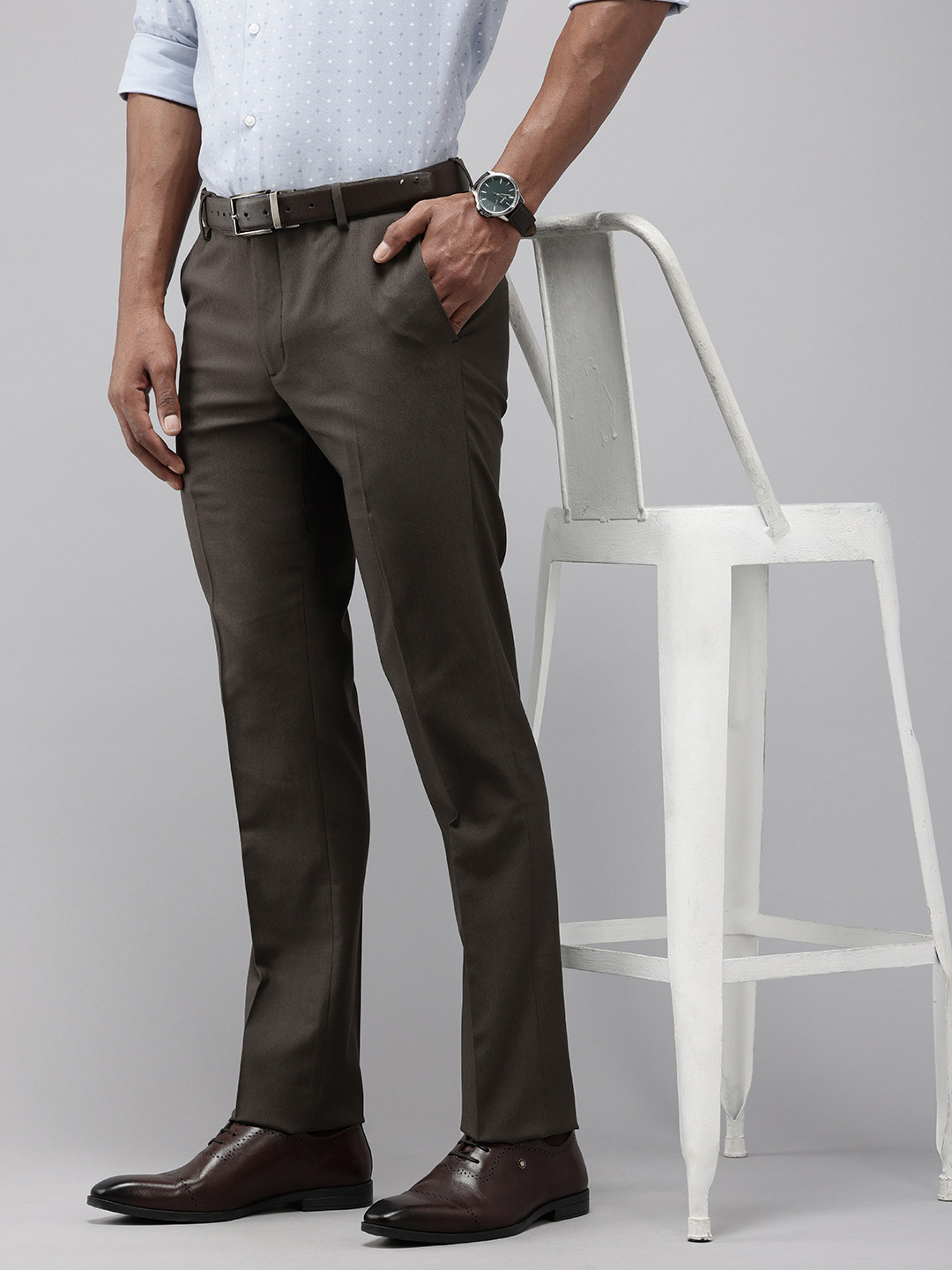 Buy Arrow Men Textured Tailored Fit Formal Trousers - Trousers for Men ...