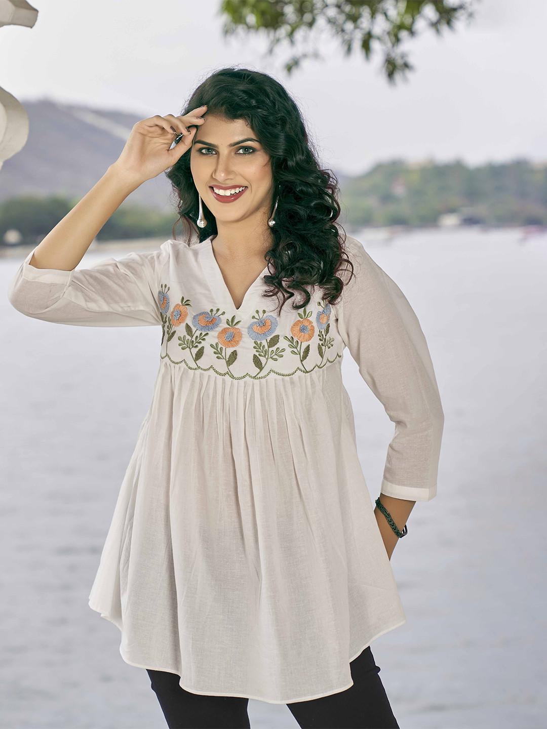 Buy TWINS LADY Three Quarter Sleeves Cotton Tunic - Tunics for Women ...