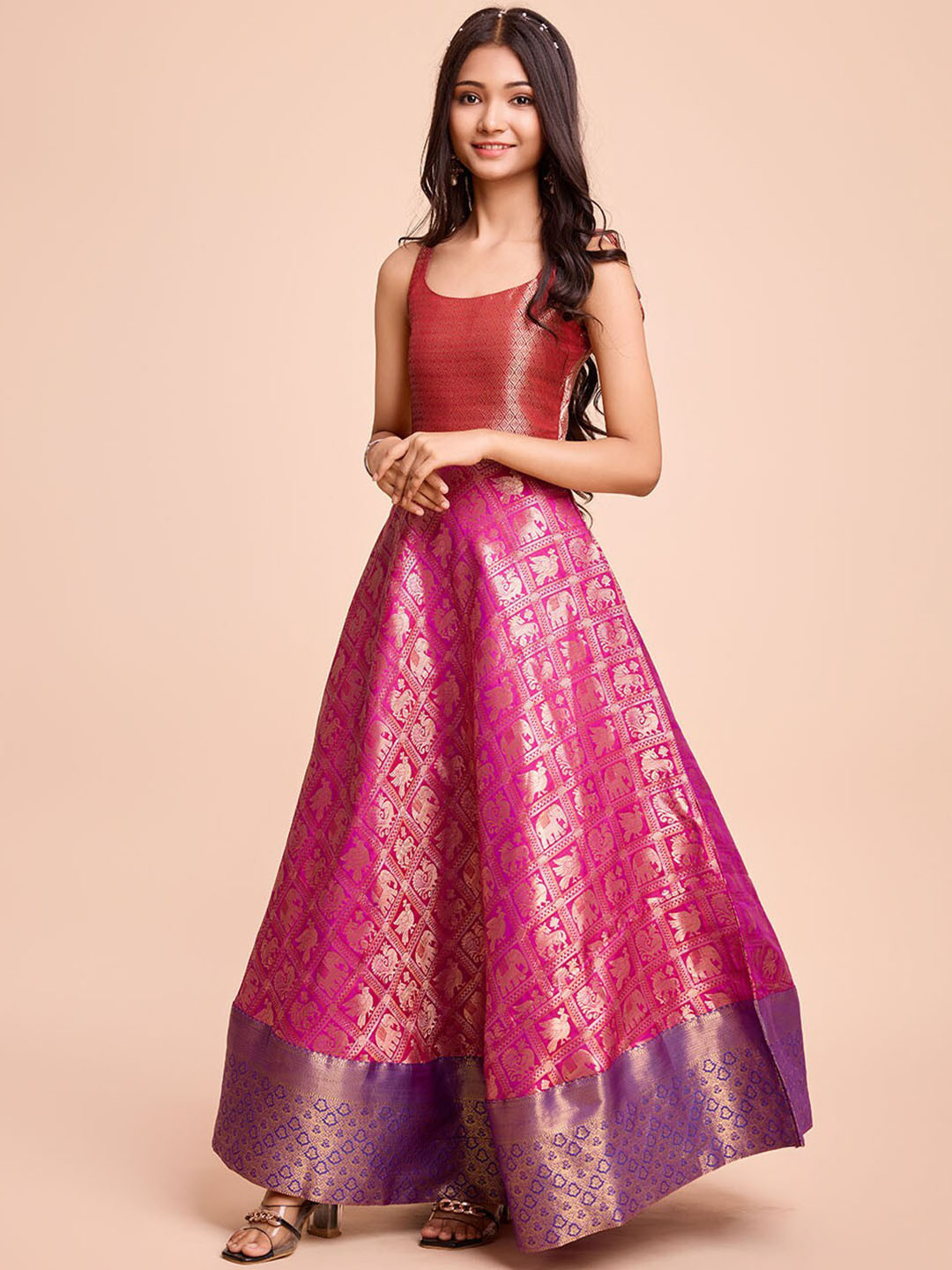 Buy Tasarika Girls Ethnic Motifs Printed Fit & Flare Silk Maxi Ethnic ...