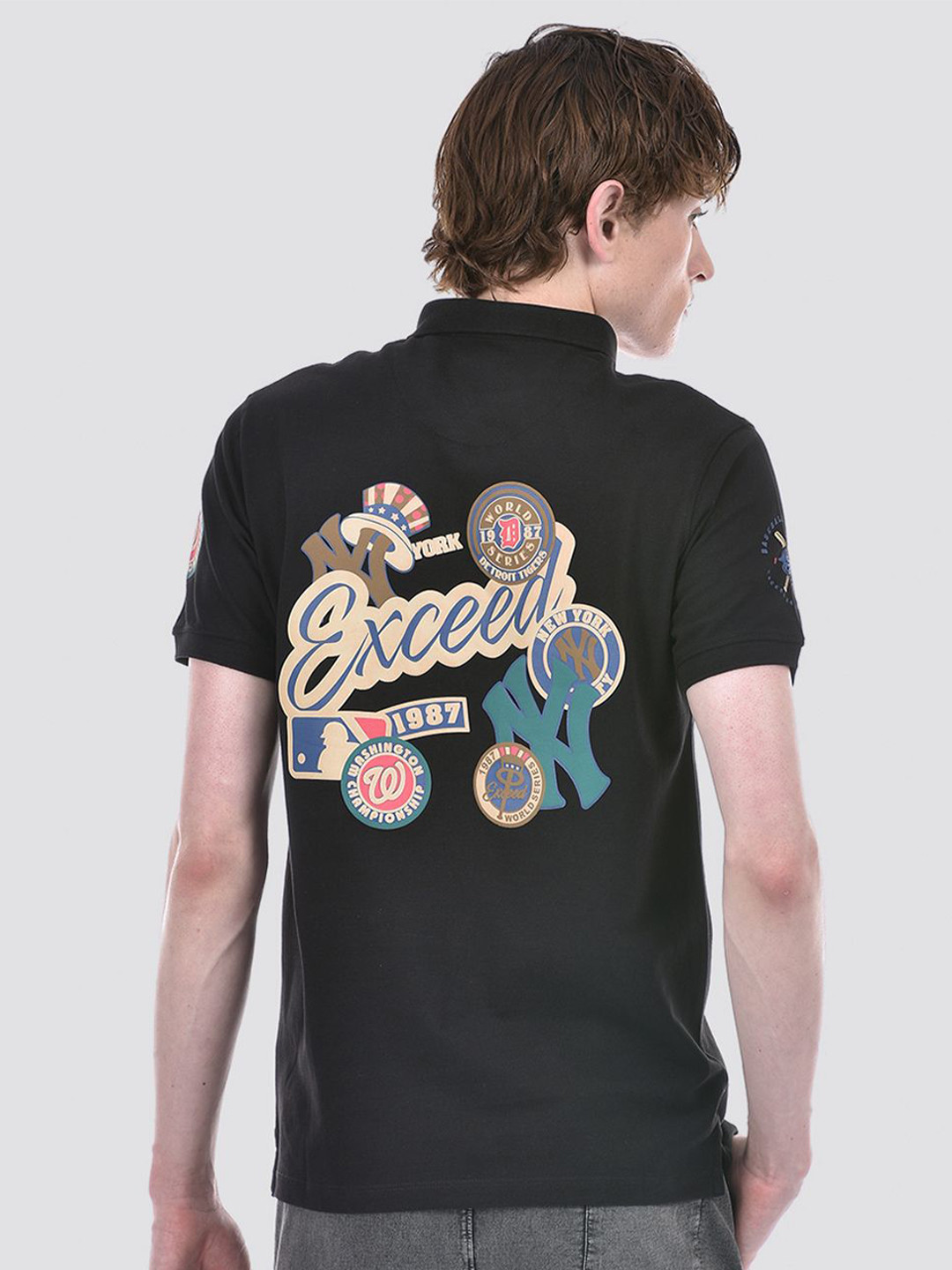 Buy EXCEED Men Polo Collar Typography Printed Pure Cotton T Shirt ...