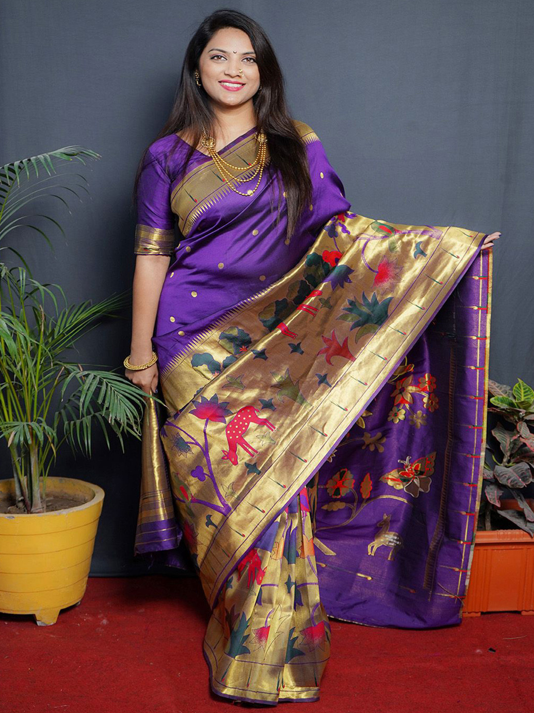 Buy Anouk Ethnic Motifs Woven Design Zari Pure Silk Paithani Saree ...