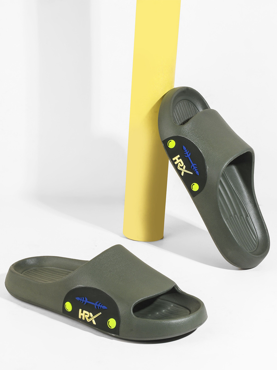 Buy HRX By Hrithik Roshan Women Olive Green Rubber Sliders - Flip Flops ...