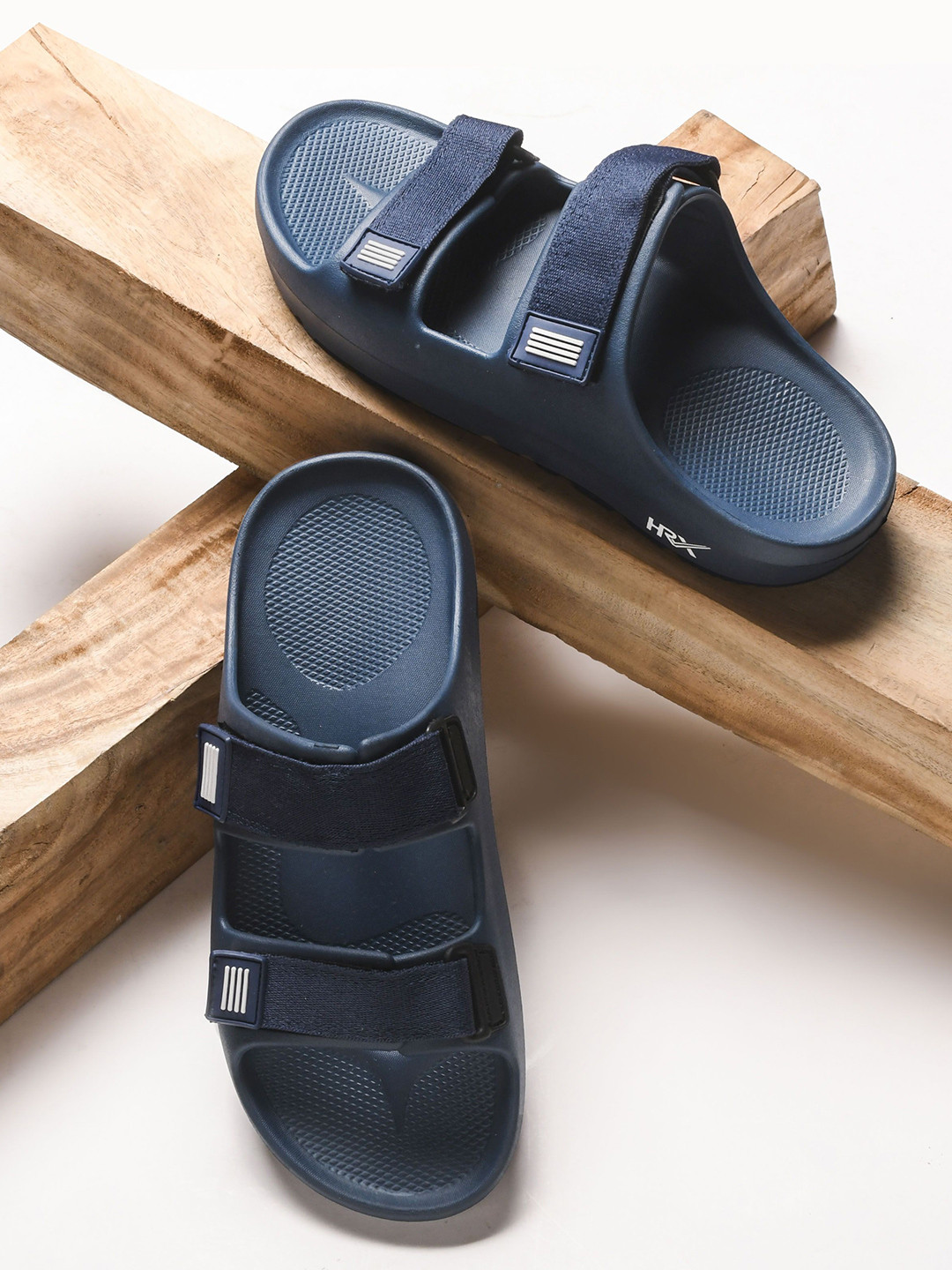 Buy HRX By Hrithik Roshan Men Navy Blue Rubber Sliders - Flip Flops for ...