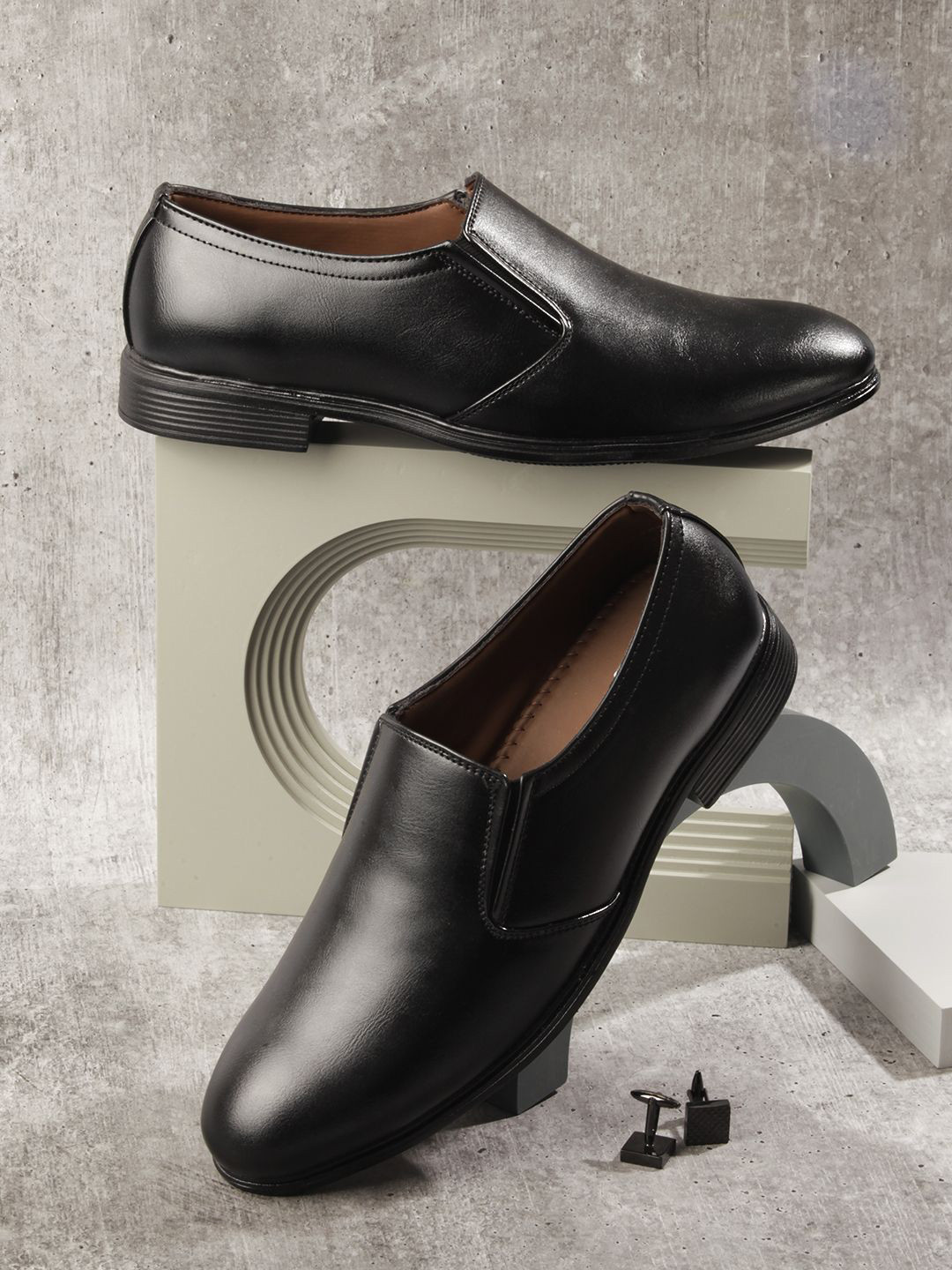 Buy ID Men Round Toe Leather Formal Slip On Shoes - Formal Shoes for ...